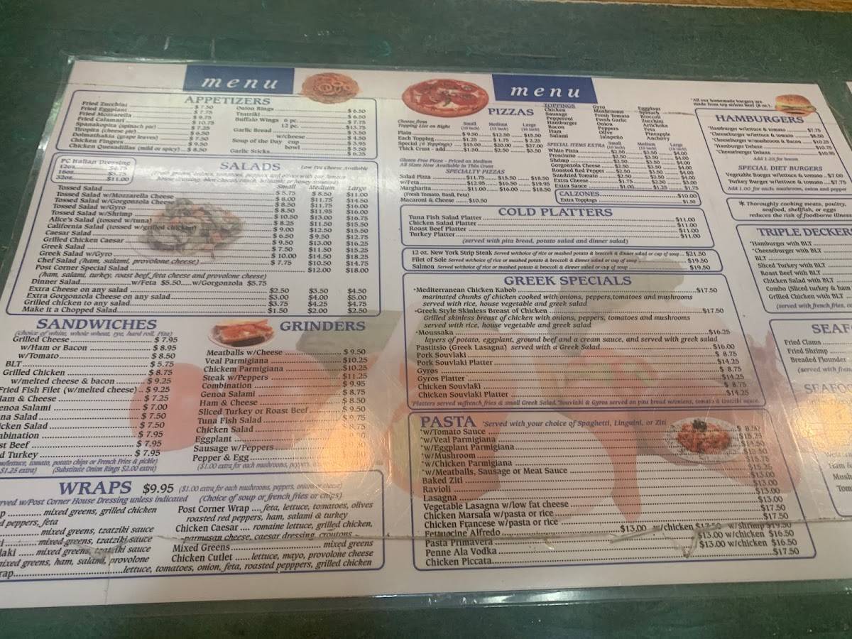Carta de pizzería Post Corner Pizza, Darien