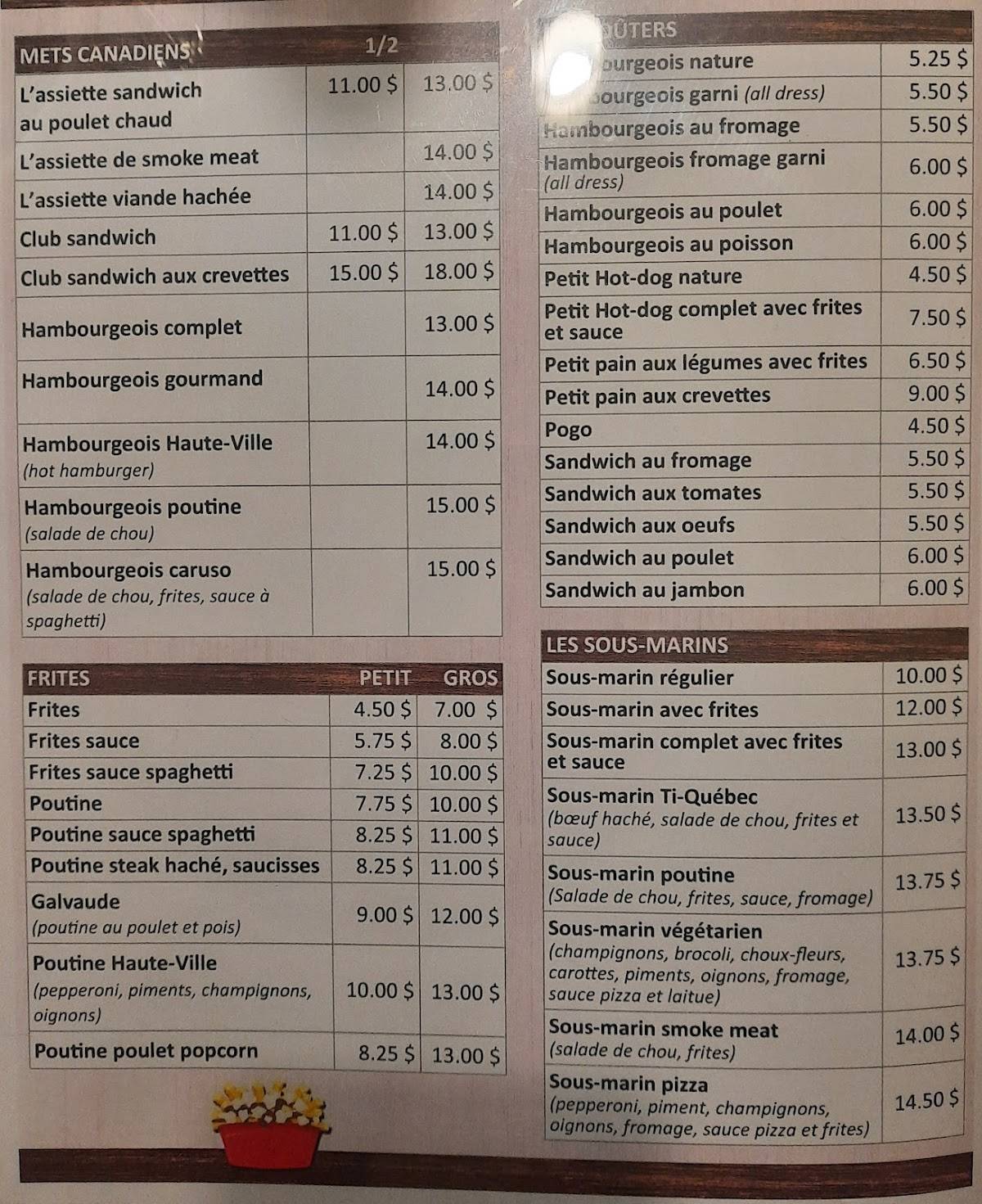 Menu au Restaurant Haute-Ville, Rimouski