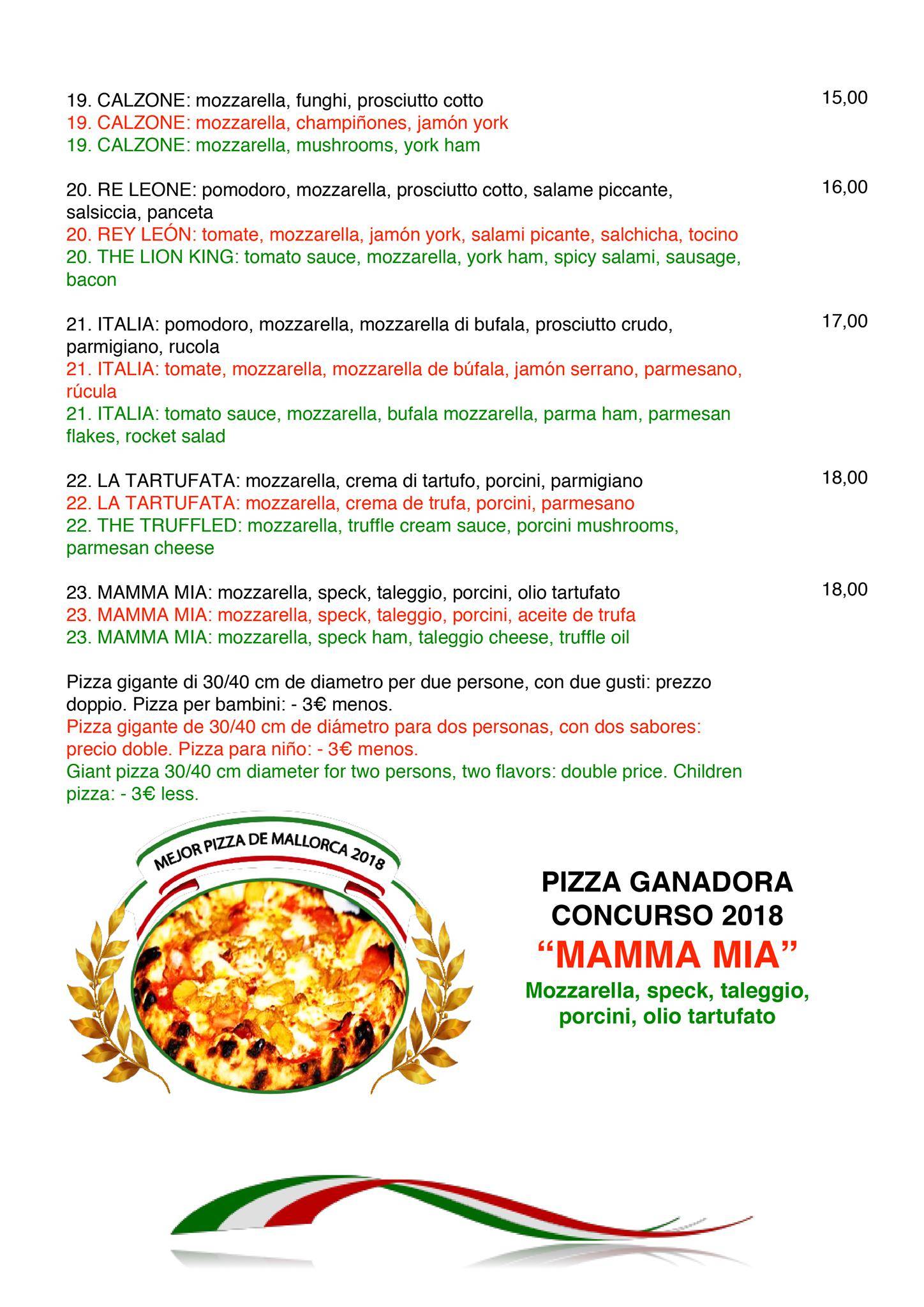 Menu at Pizzeria Ristorante Vivaldi Portals, Portals Nous