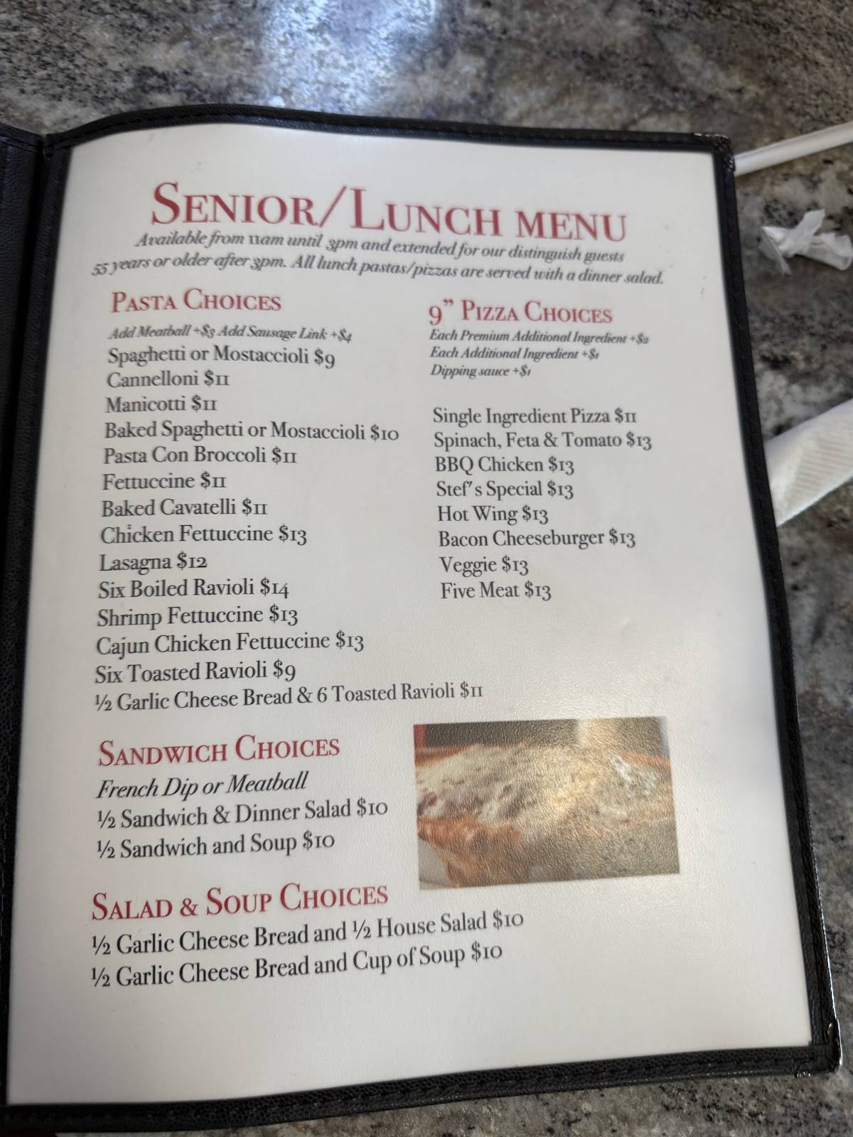 Menu at Stefanina's Pizzeria, Wentzville