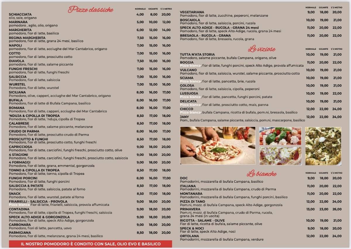 Menu da Pizzeria tutta n’ata storia, Trieste