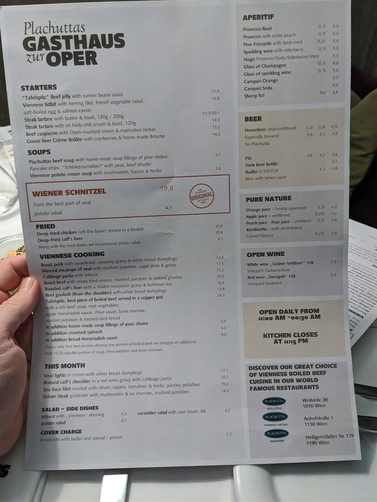 Speisekarte von Plachuttas Gasthaus zur Oper restaurant, Wien ...