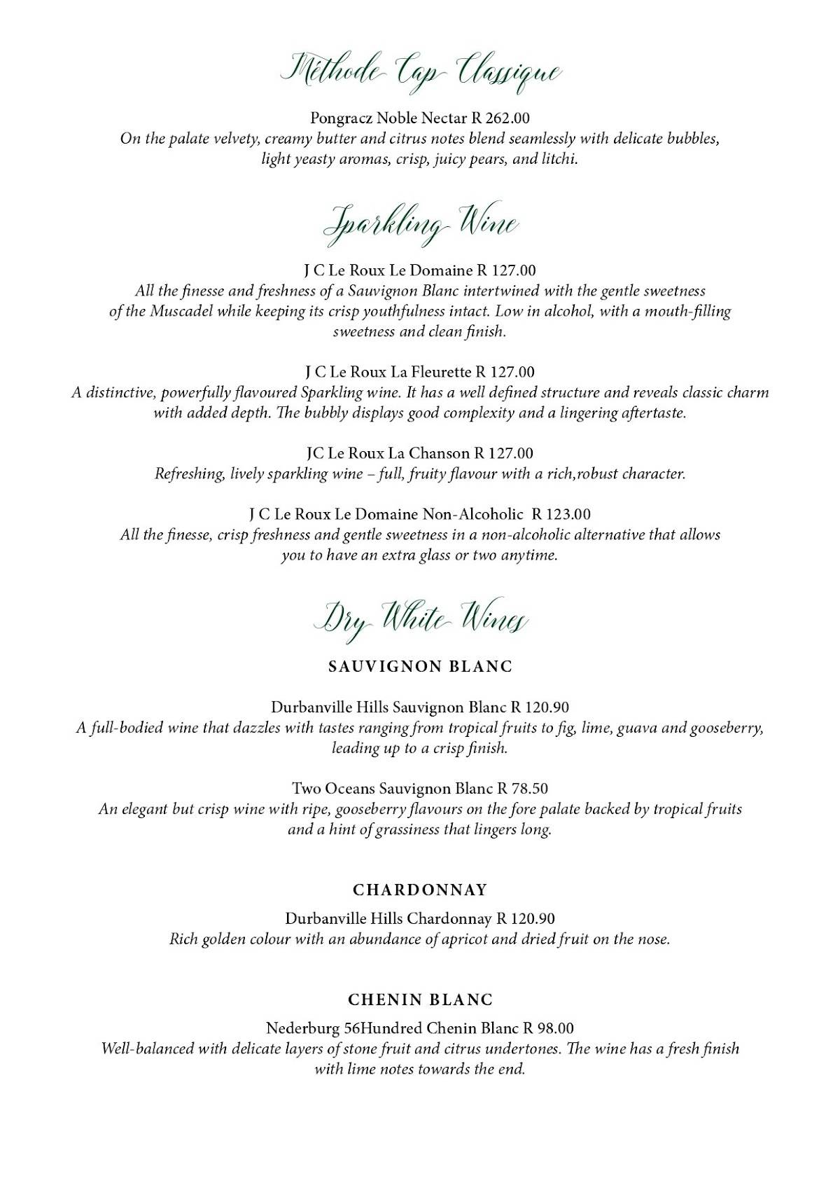 Menu at Platrand Lodge restaurant, Ladysmith