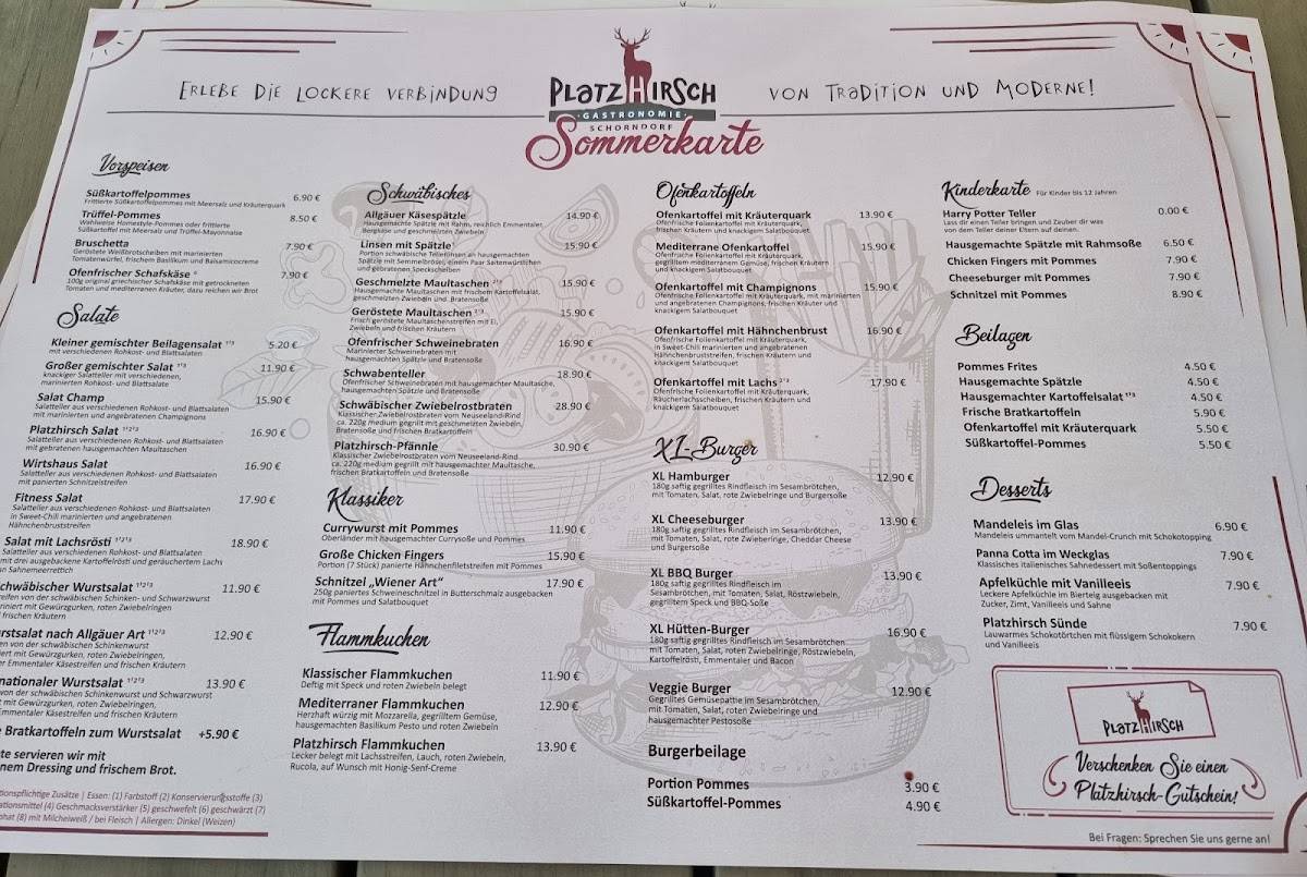 Speisekarte von Platzhirsch restaurant, Schorndorf