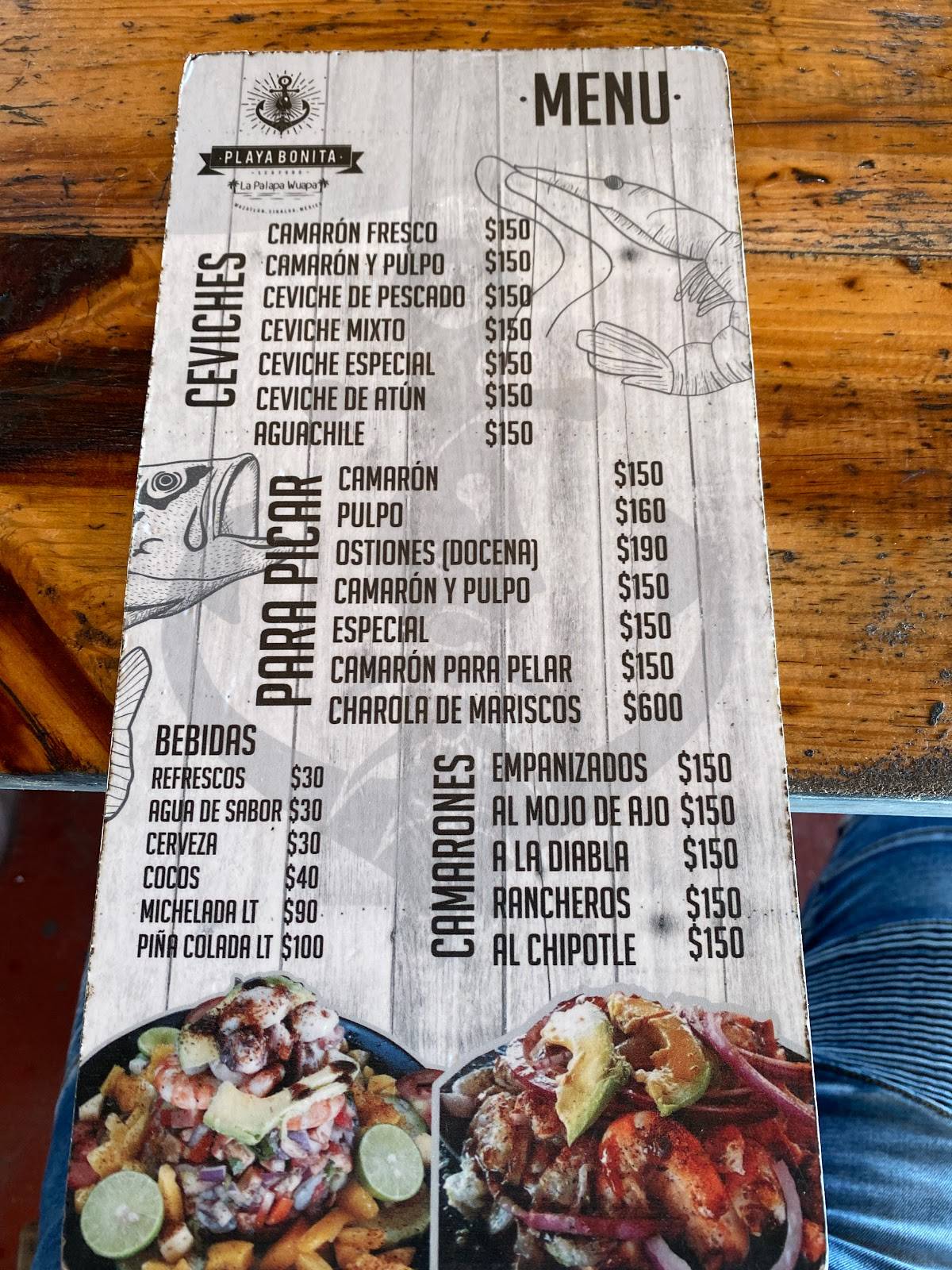 Menu at Playa Bonita - La Palapa Guapa restaurant, Mazatlán