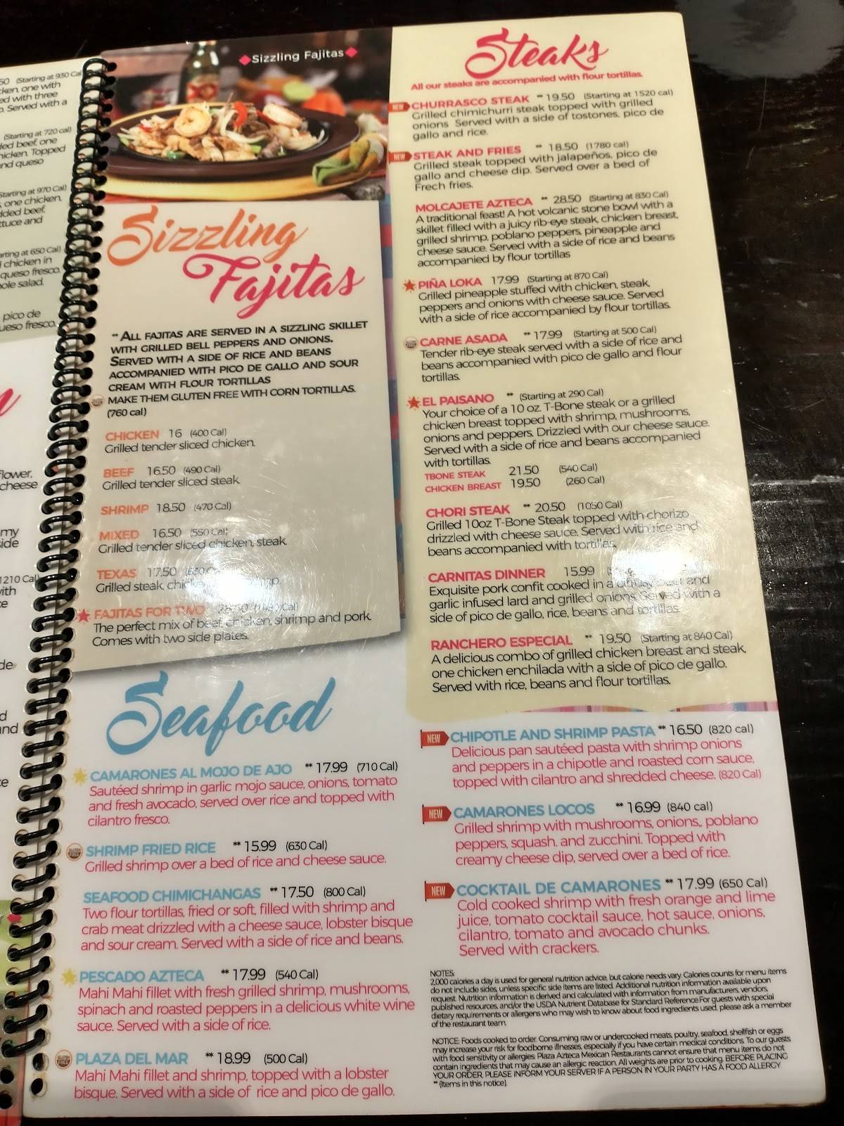 Menu at Plaza Azteca Méxican Restaurant · White Oak, White Oak
