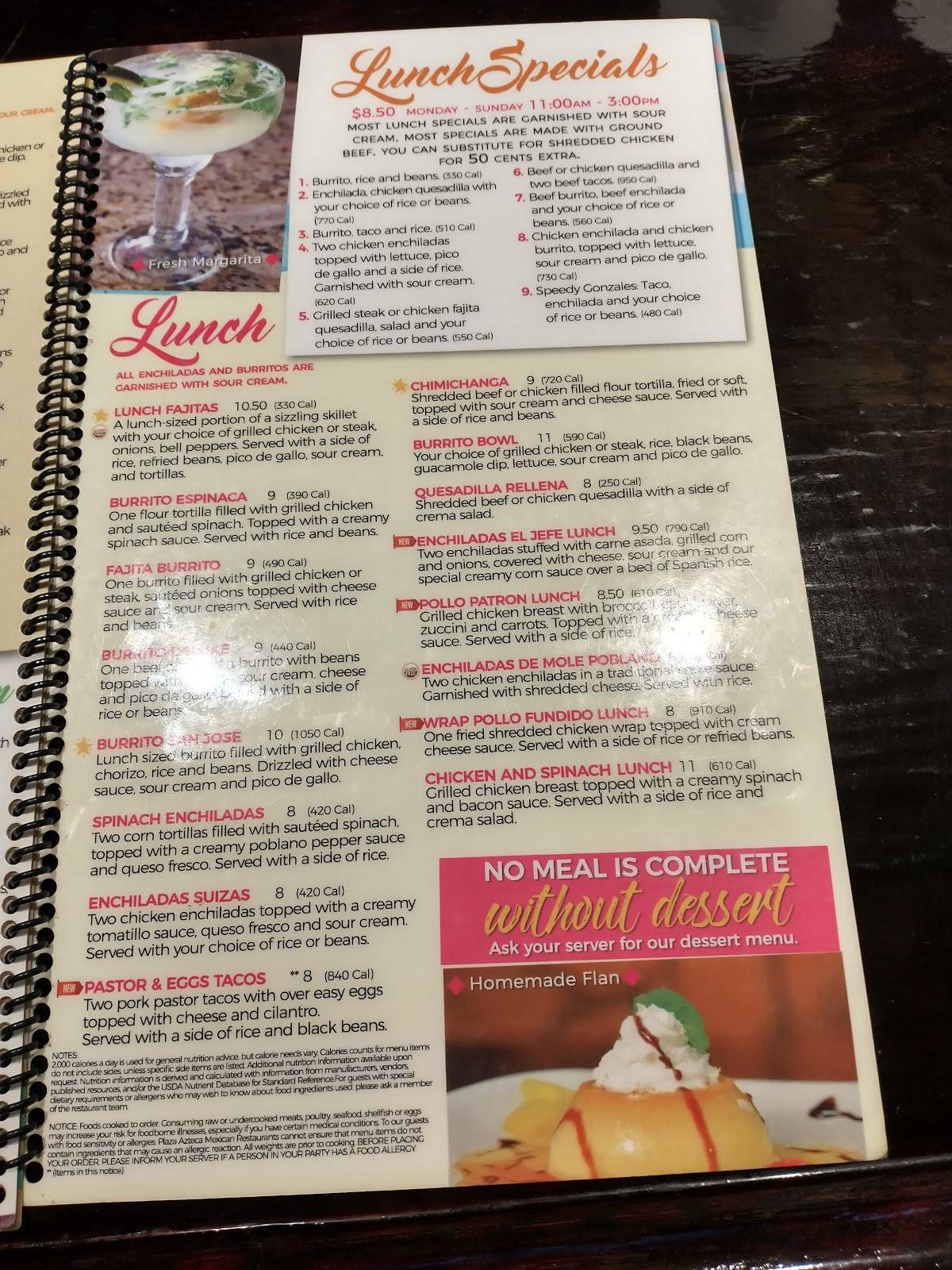 Menu at Plaza Azteca Méxican Restaurant · White Oak, White Oak