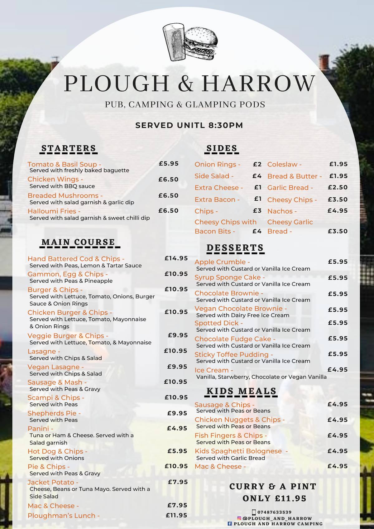 Menu at Plough and Harrow - Pub, Camping and Glamping Pods, Eastry