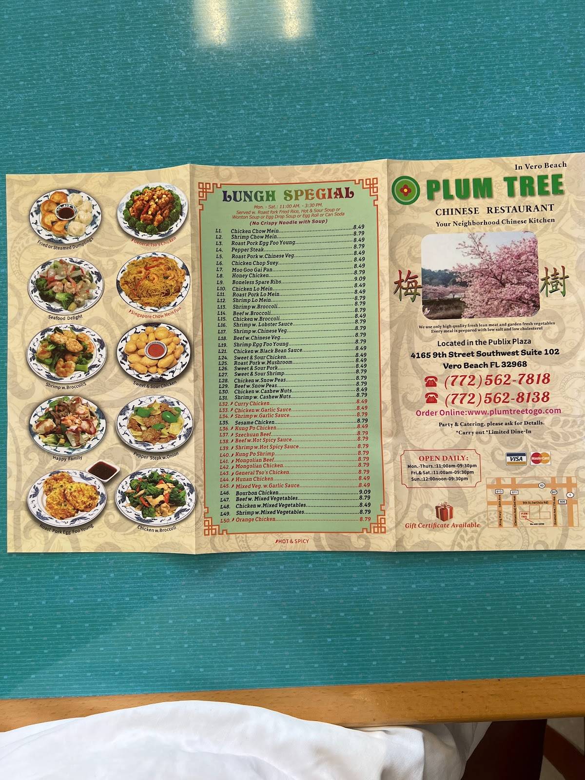 Menu at Plum Tree restaurant, Vero Beach