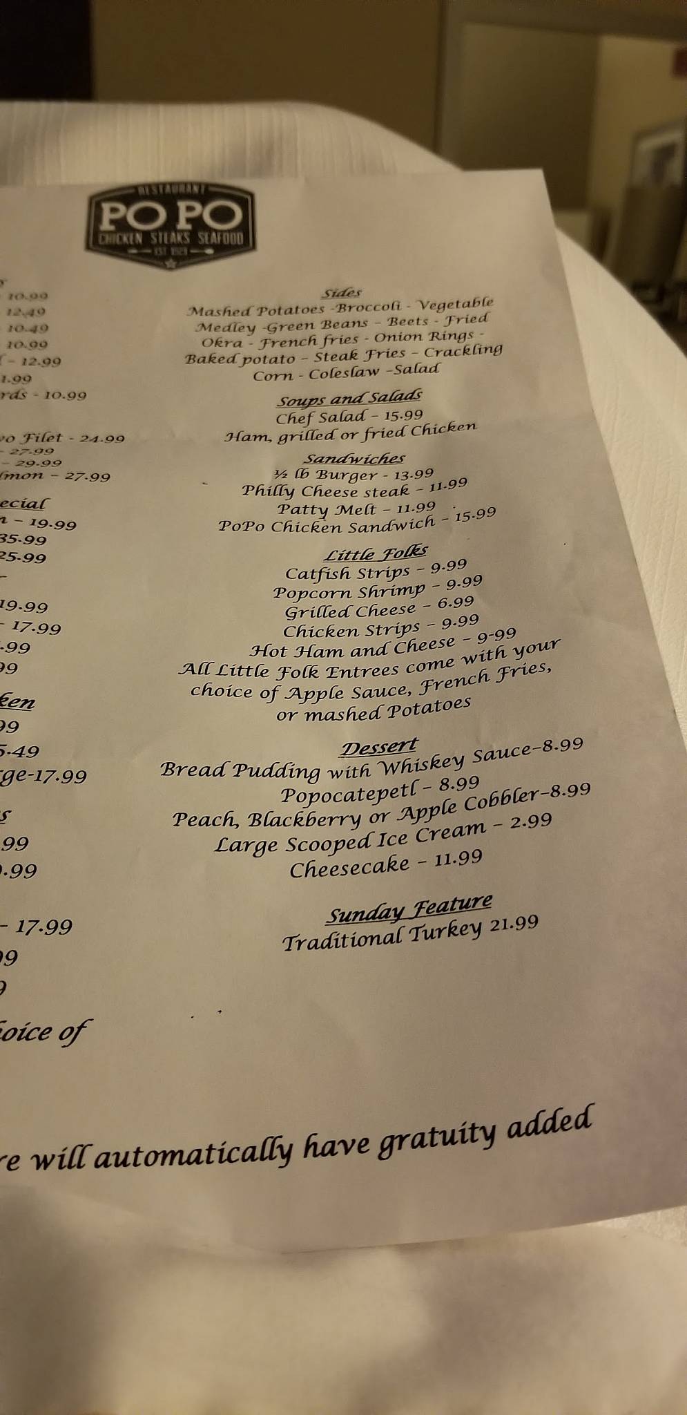 Menu at PoPo Family Restaurant, Boerne