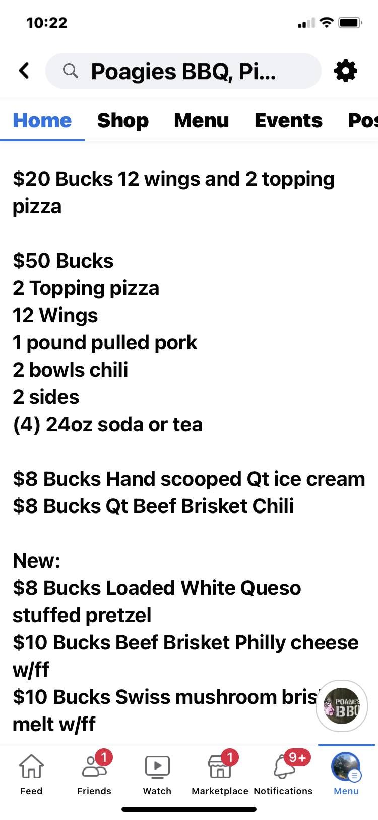 Menu at Poagies Bbq, Pizza, Ice Cream And More!, Louisville