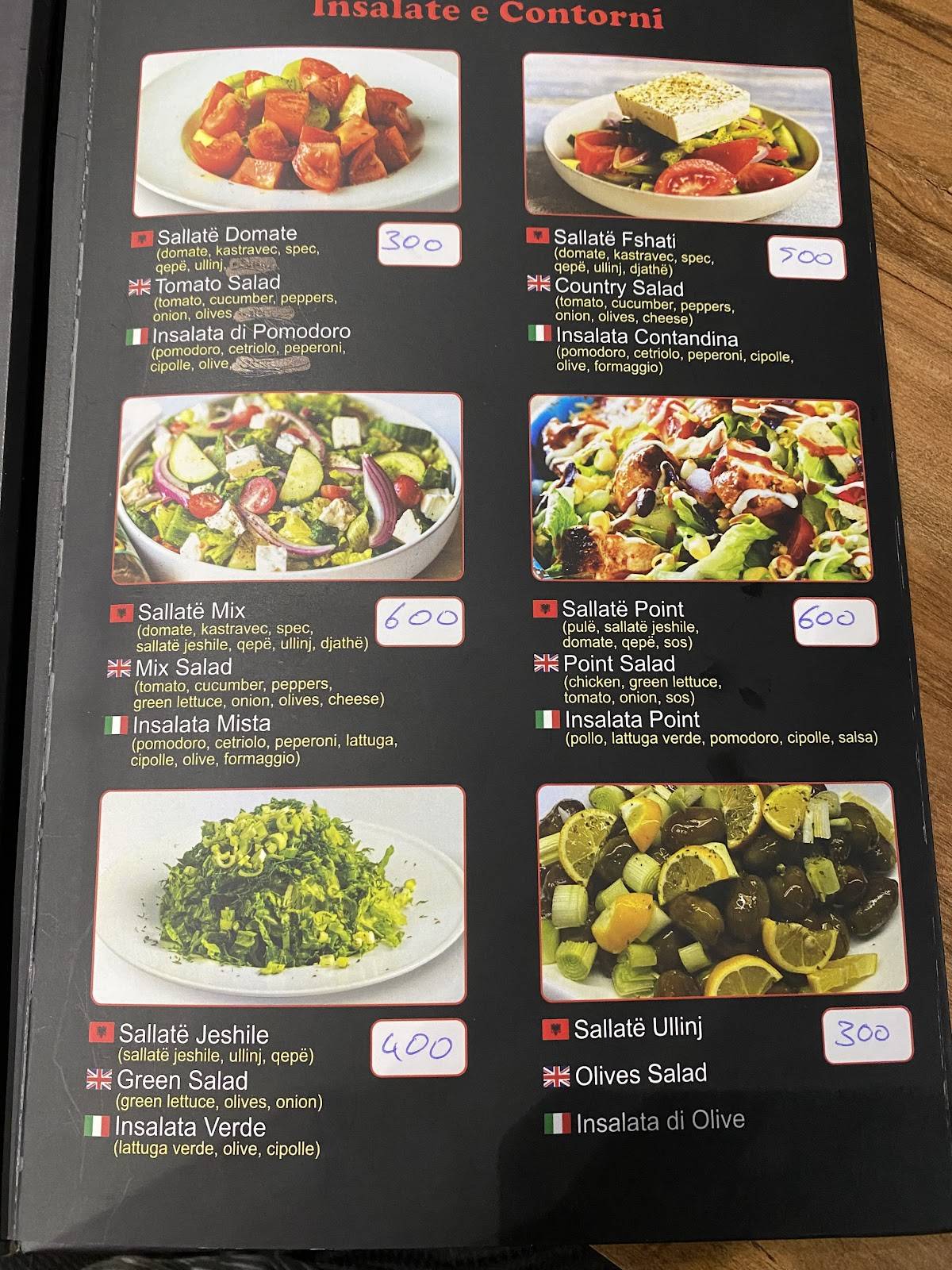 Menu at Point Fast Food, Sarandë