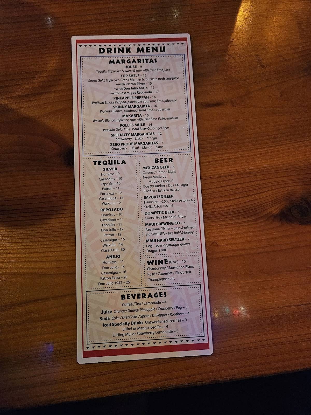 Menu at Polli's Mexican Restaurant, Makawao