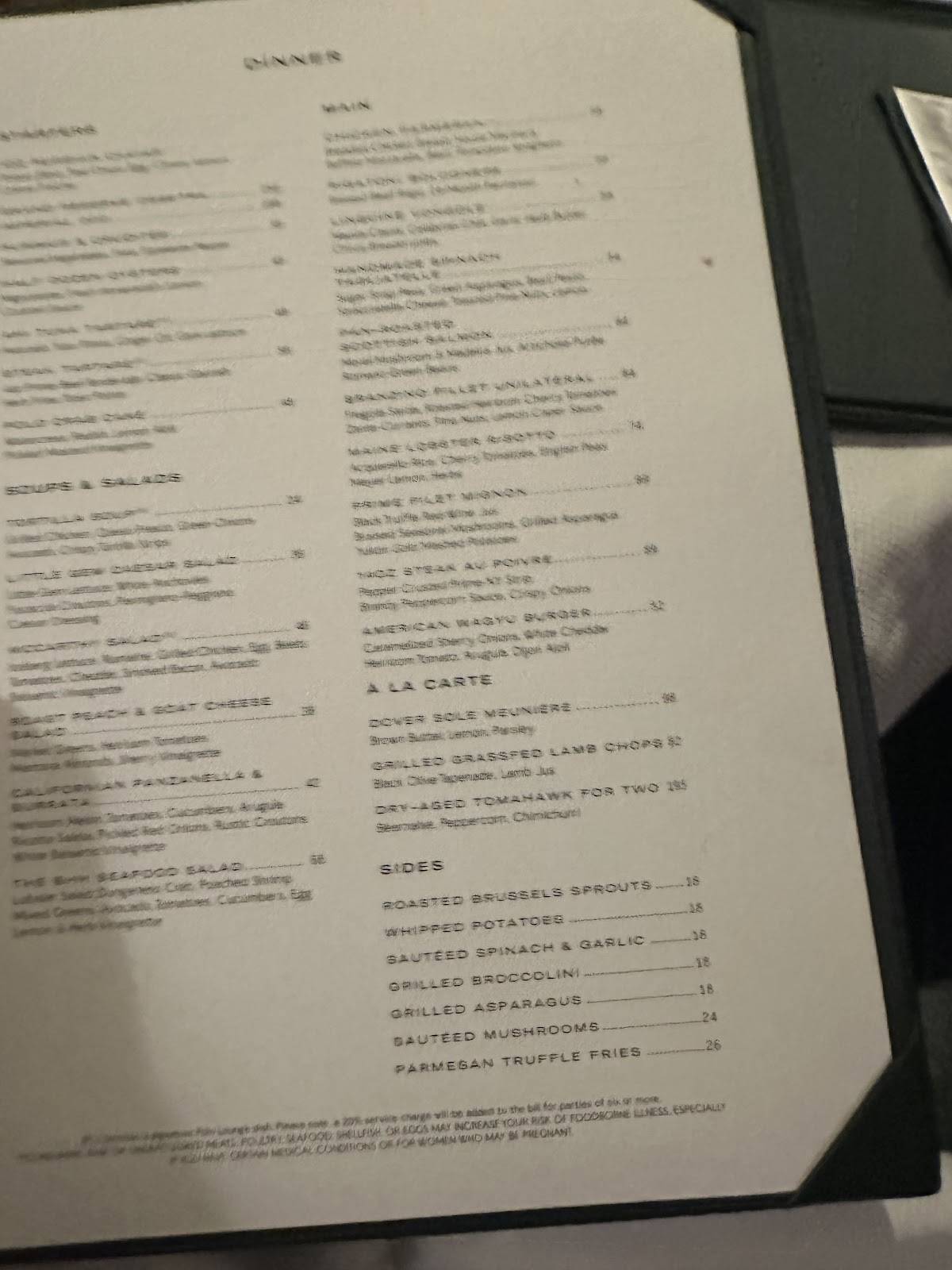 Menu at Polo Lounge restaurant, Beverly Hills