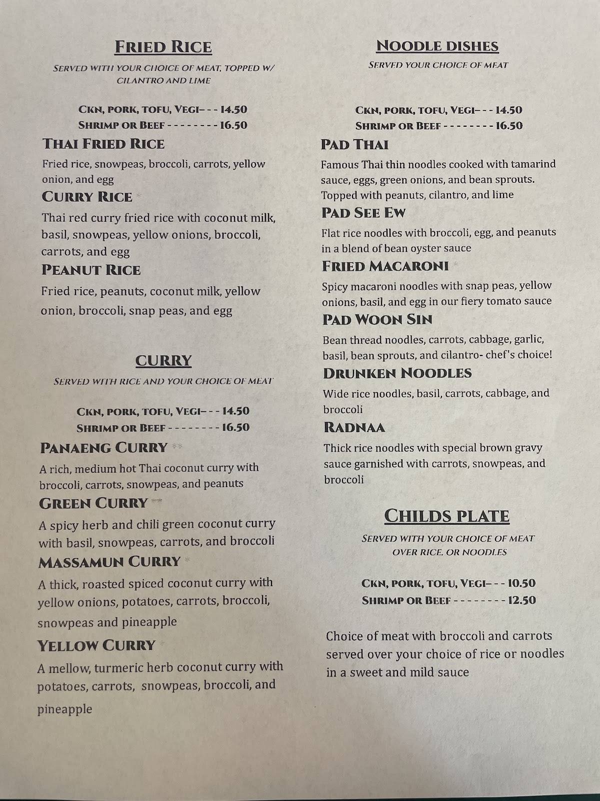 Menu at Hot Spot Thai Cafe, Polson