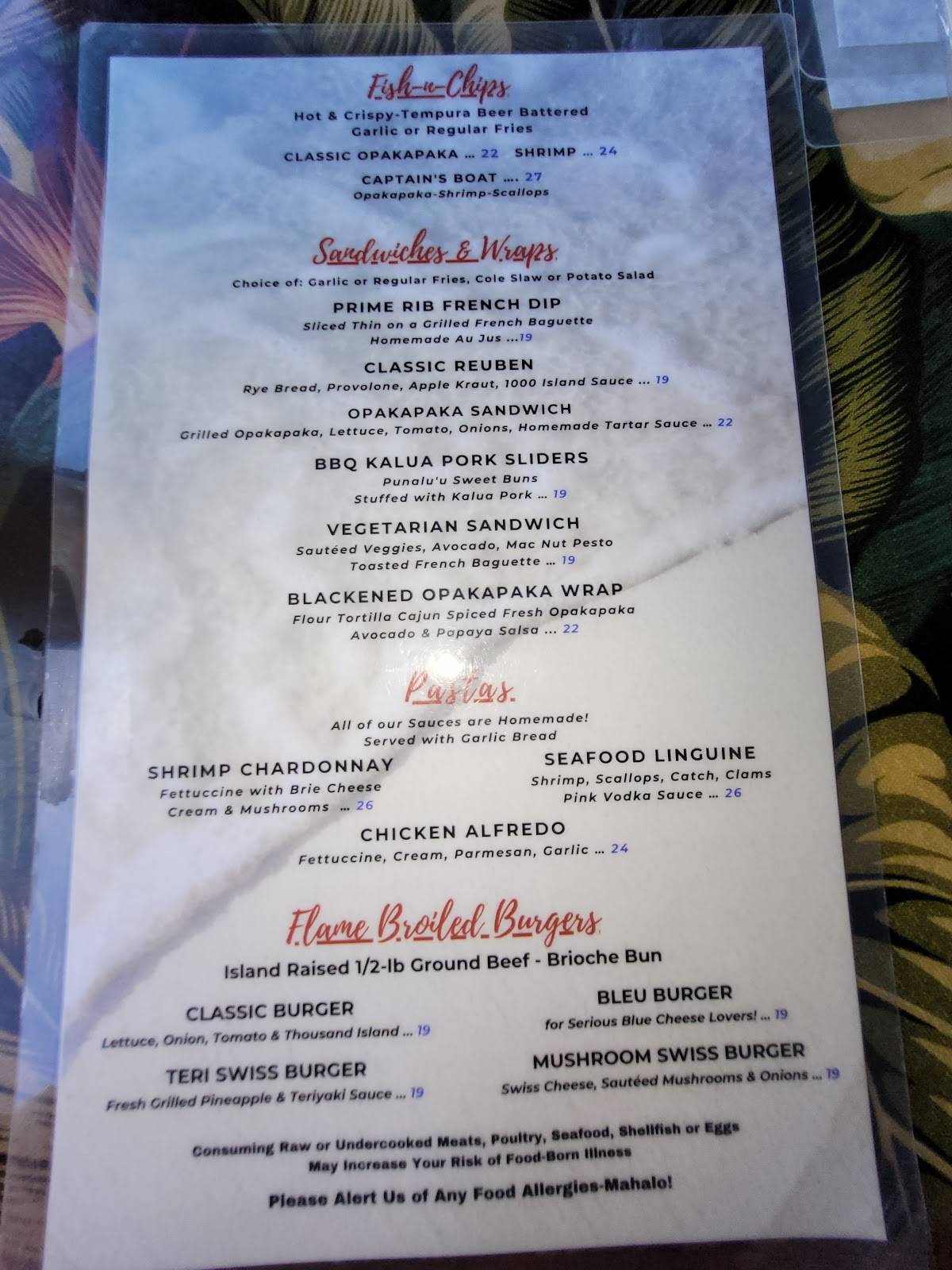Menu at Ponds Hilo restaurant, Hilo