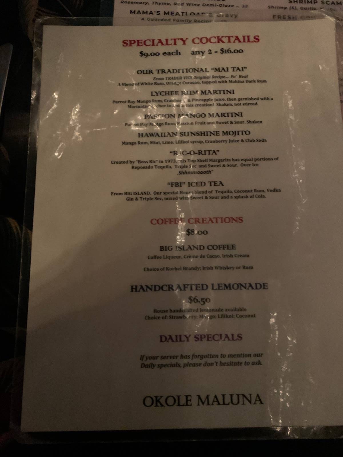 Menu at Ponds Hilo restaurant, Hilo