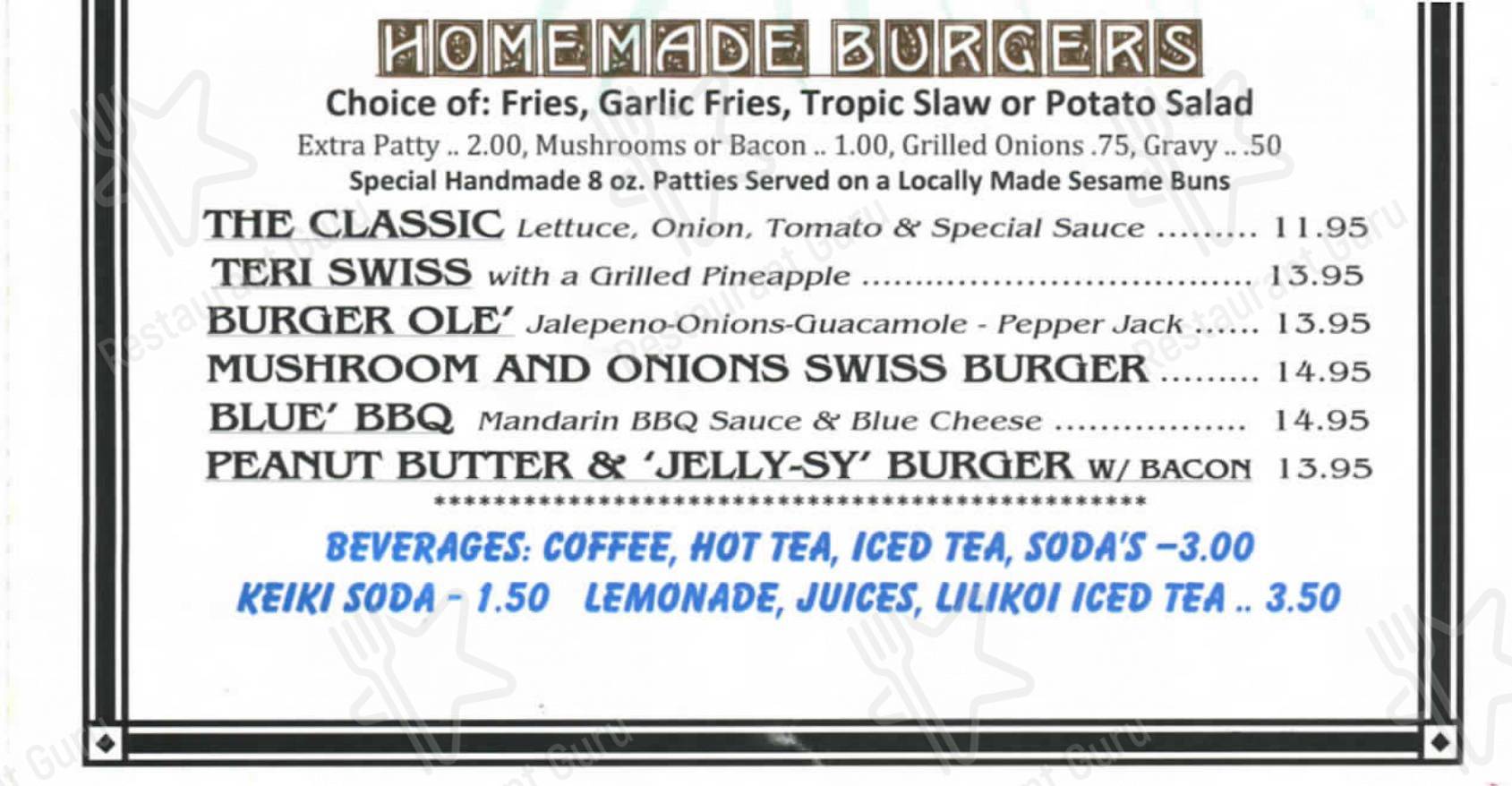 Menu at Ponds Hilo restaurant, Hilo