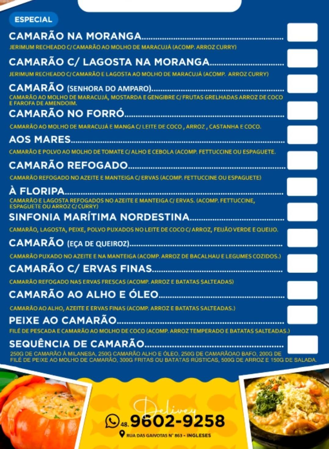 Menu em Ponto de Amor Restaurante, Florianópolis