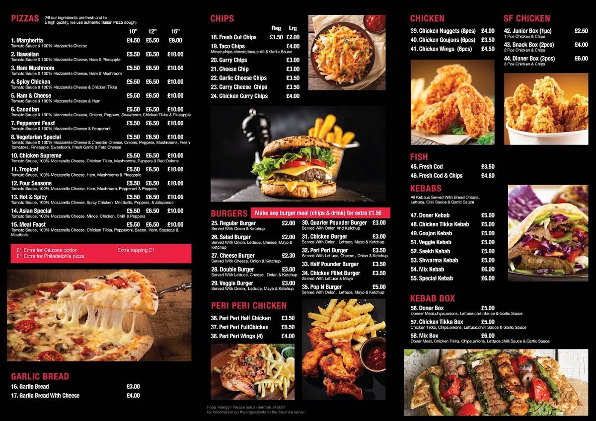 Menu at Pop N Pizza pizzeria, Huddersfield