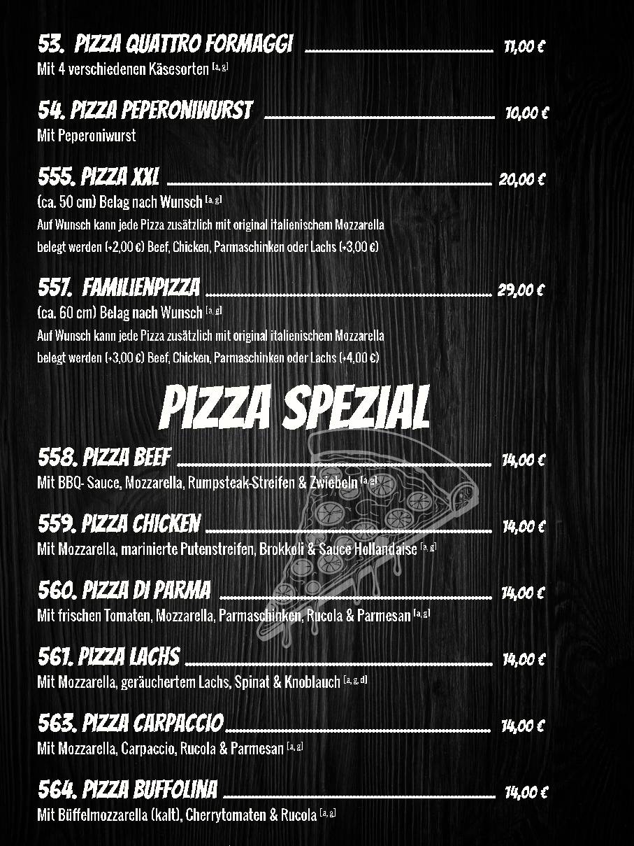 Speisekarte von Popeye's Grande Pizza, Mayen
