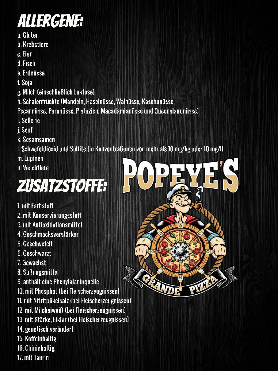 Menu au Popeye's Grande Pizza, Mayen