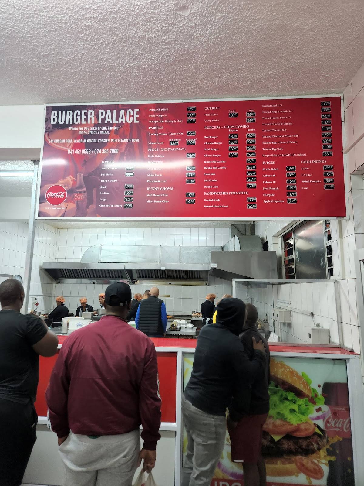 Menu at Burger Palace restaurant, Port Elizabeth