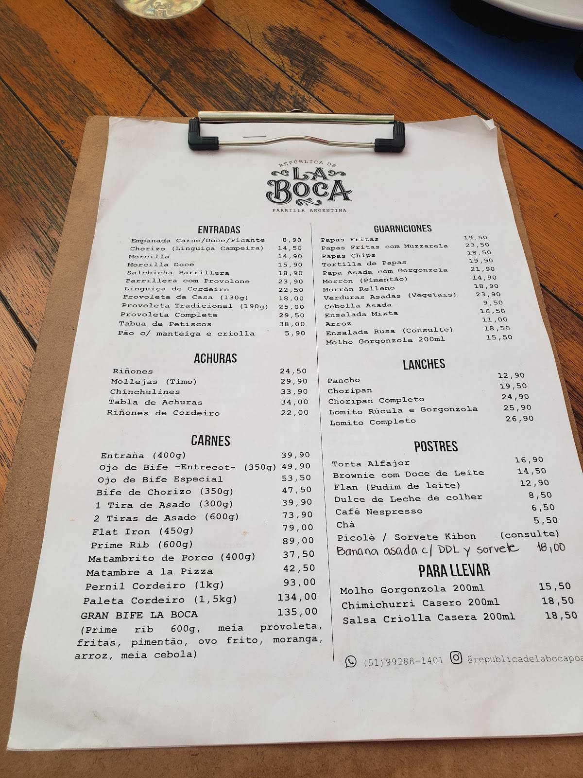 Menu em República de La Boca restaurante, Porto Alegre