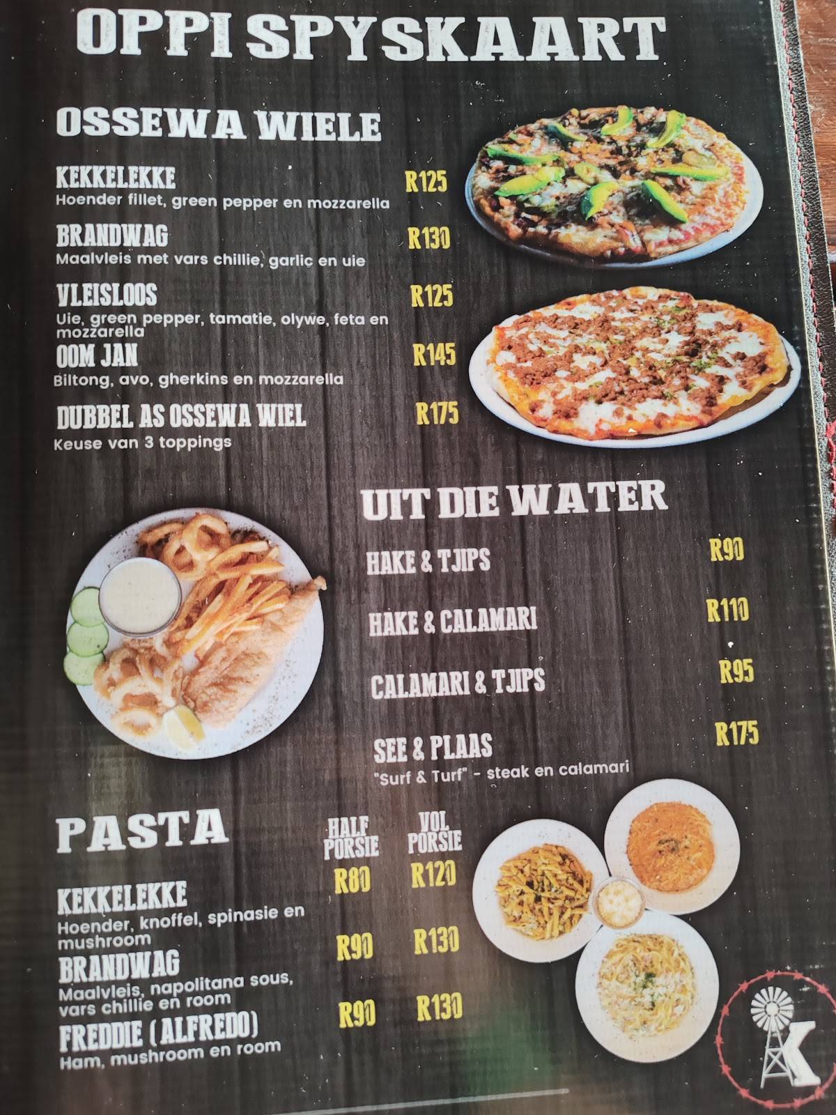 Menu at Kooperasie Kroeg & Kos restaurant, Potchefstroom