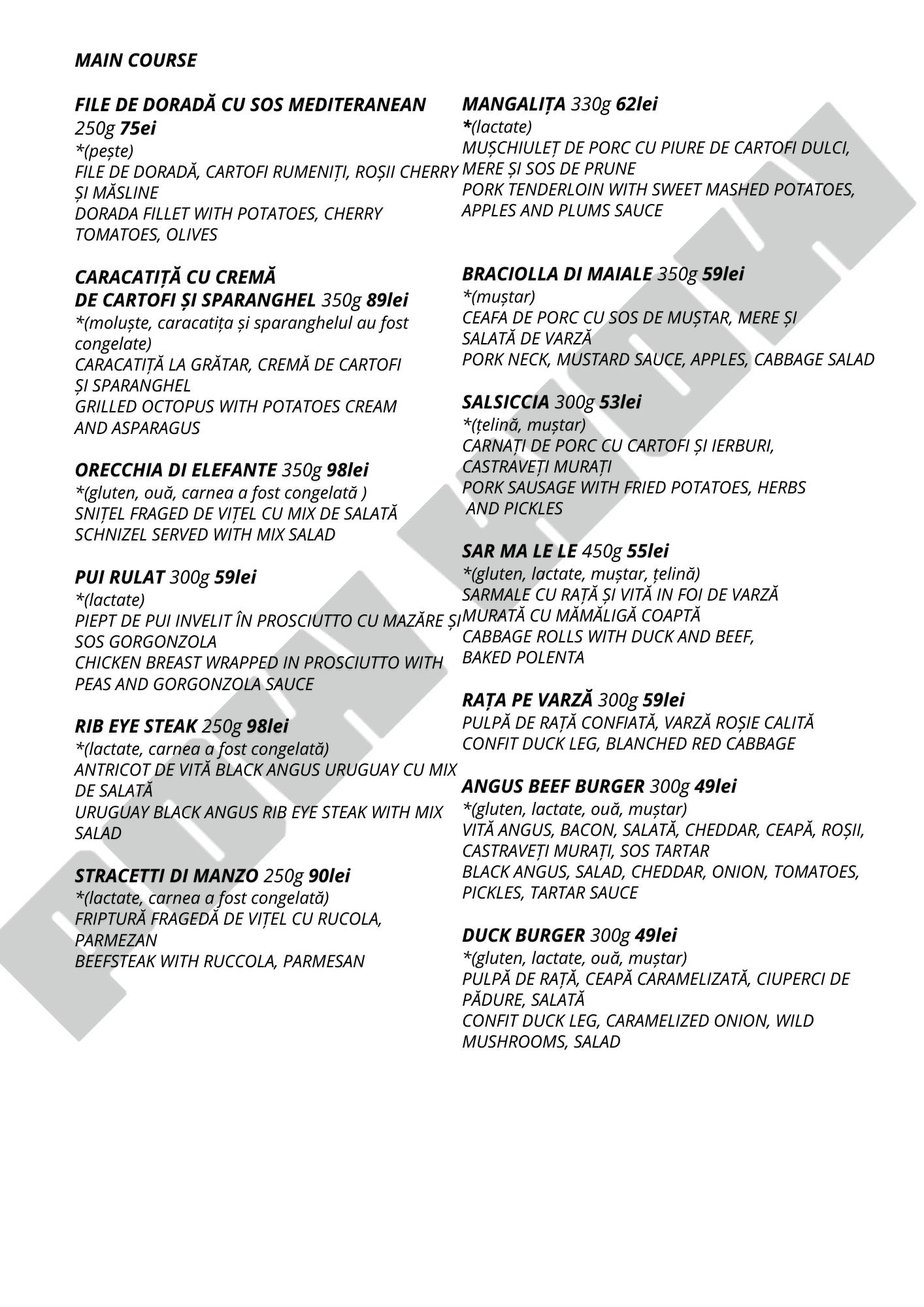 Menu at Pow Wow, Bucharest
