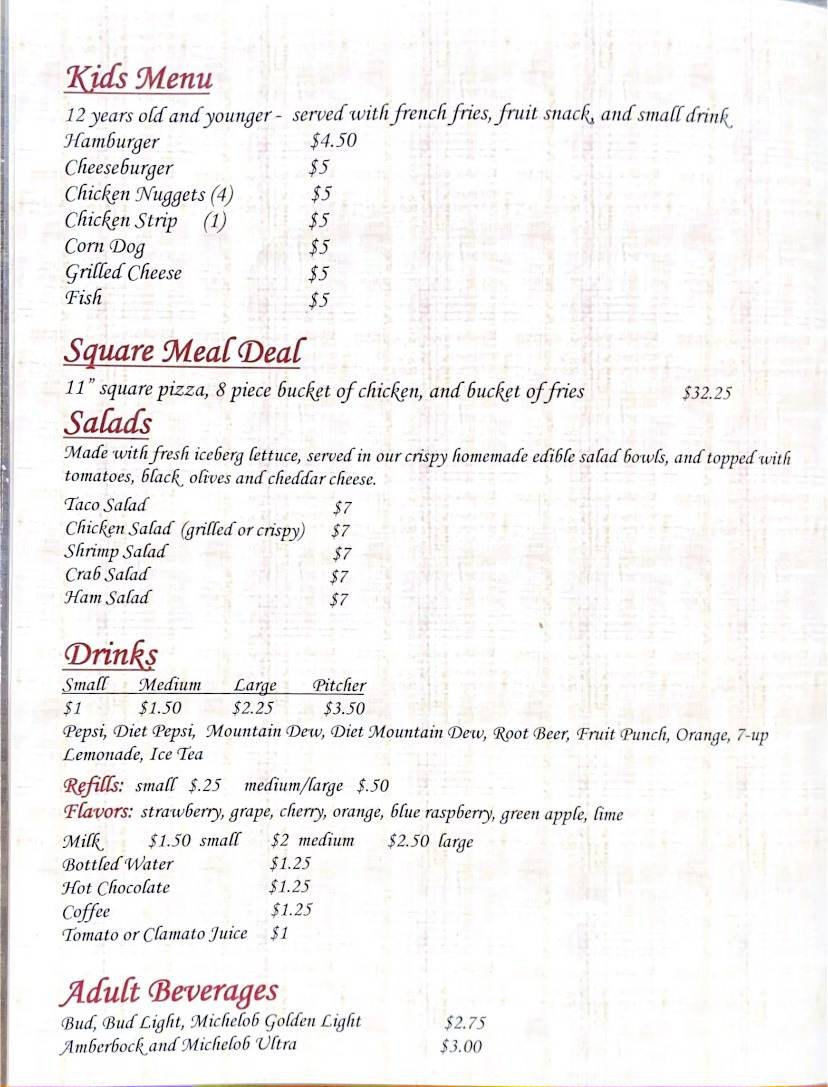 Menu at Powderhorn pizzeria, Lemmon