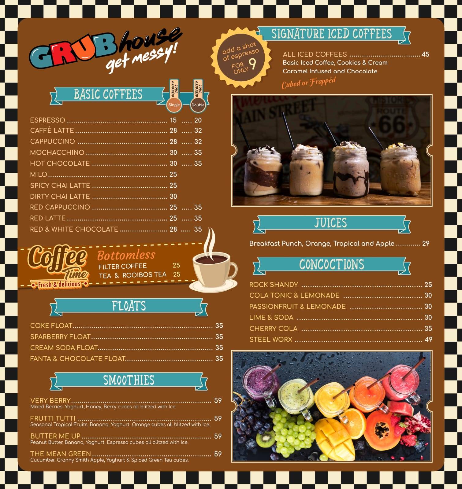 Menu at GrubHouse Diner restaurant, Trichardt
