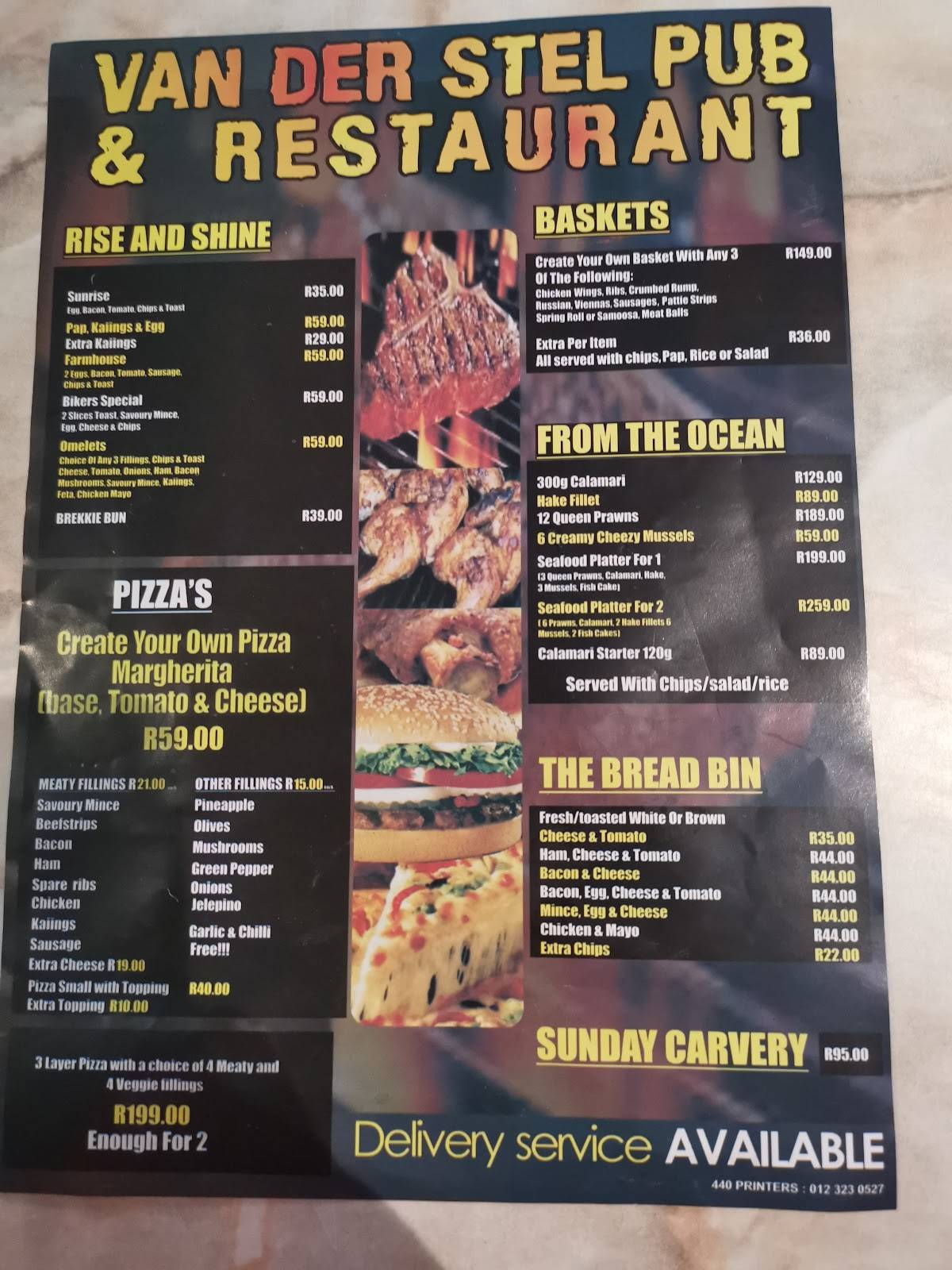Menu at Van Der Stel Pub and Restaurant, Pretoria, Elsa St