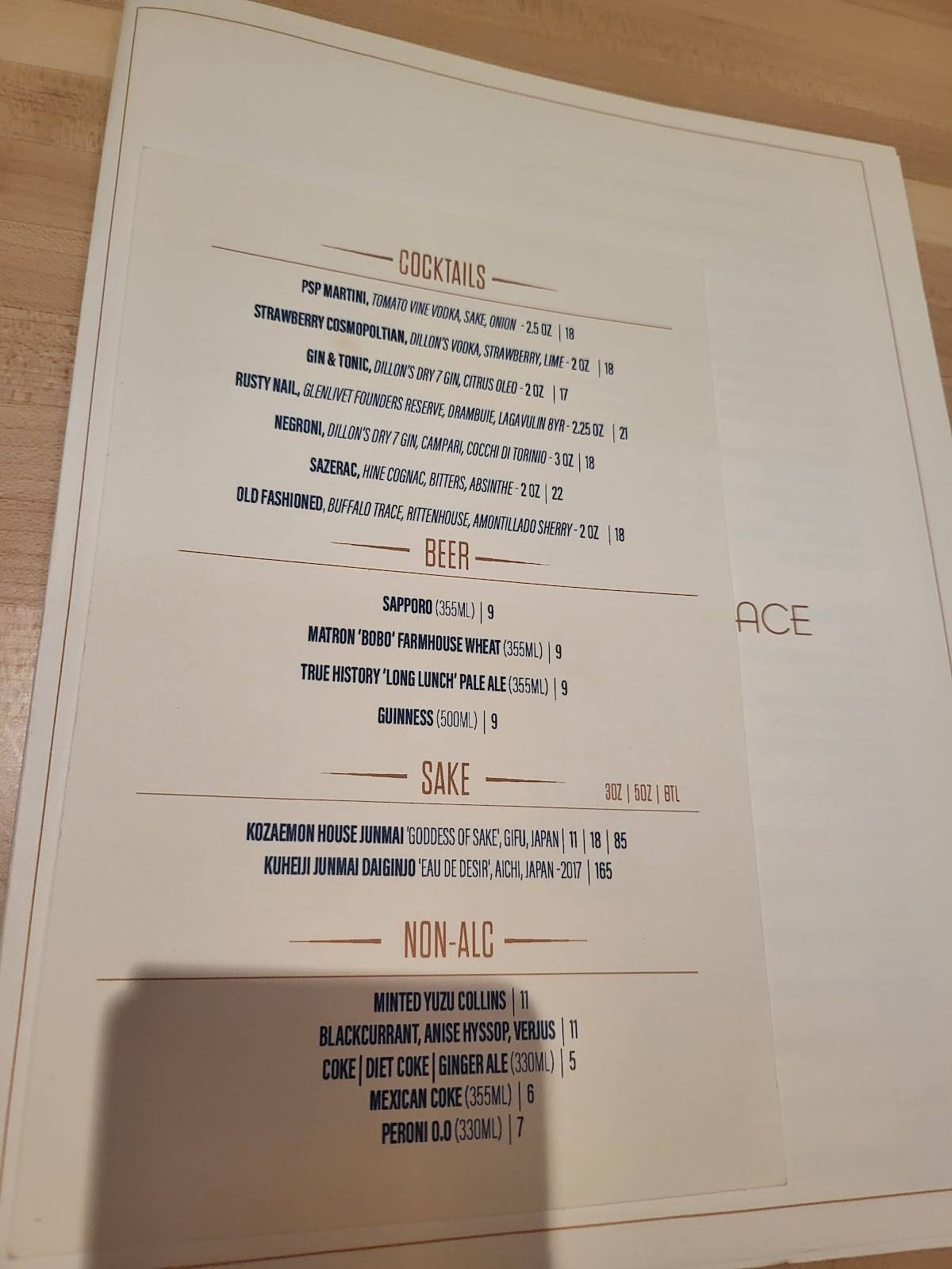 Carta del restaurante Prime Seafood Palace, Toronto, 944 Queen St W