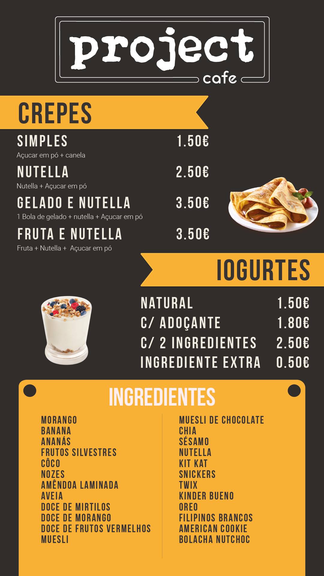 Menu em Project Café, Chaves