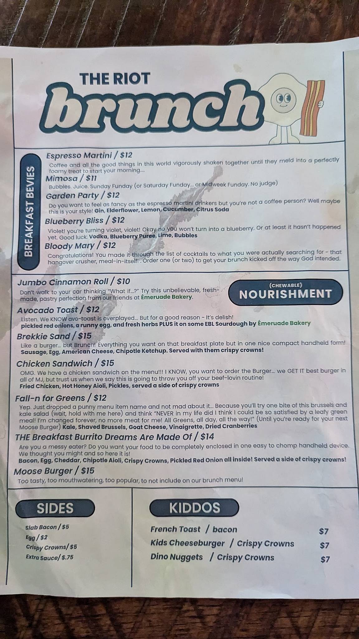 Menu at Prost & Riot restaurant, Mount Juliet