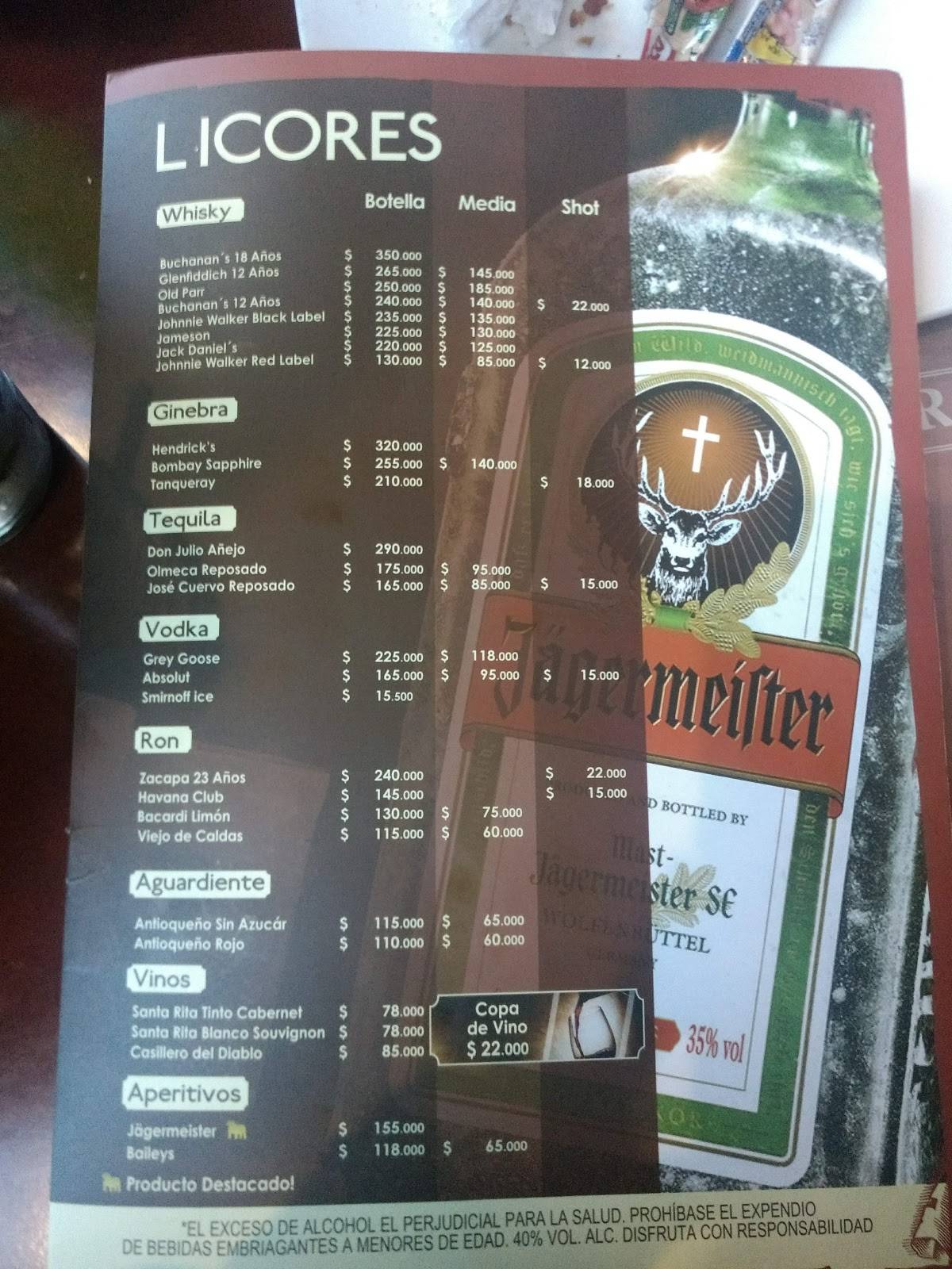 Menu at Pub Bar Capital, Bogotá, Cra. 3 #19-9
