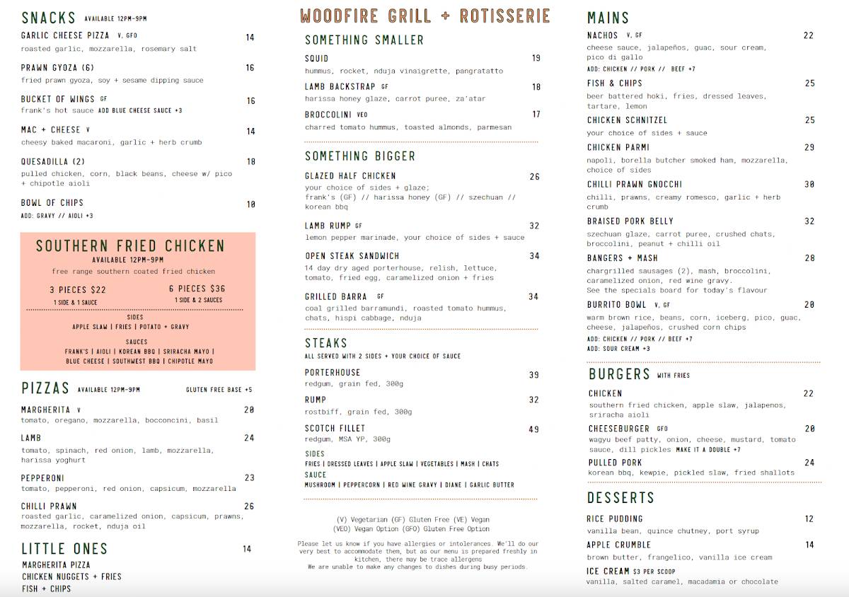 Menu at Astor Hotel Albury pub & bar, Albury