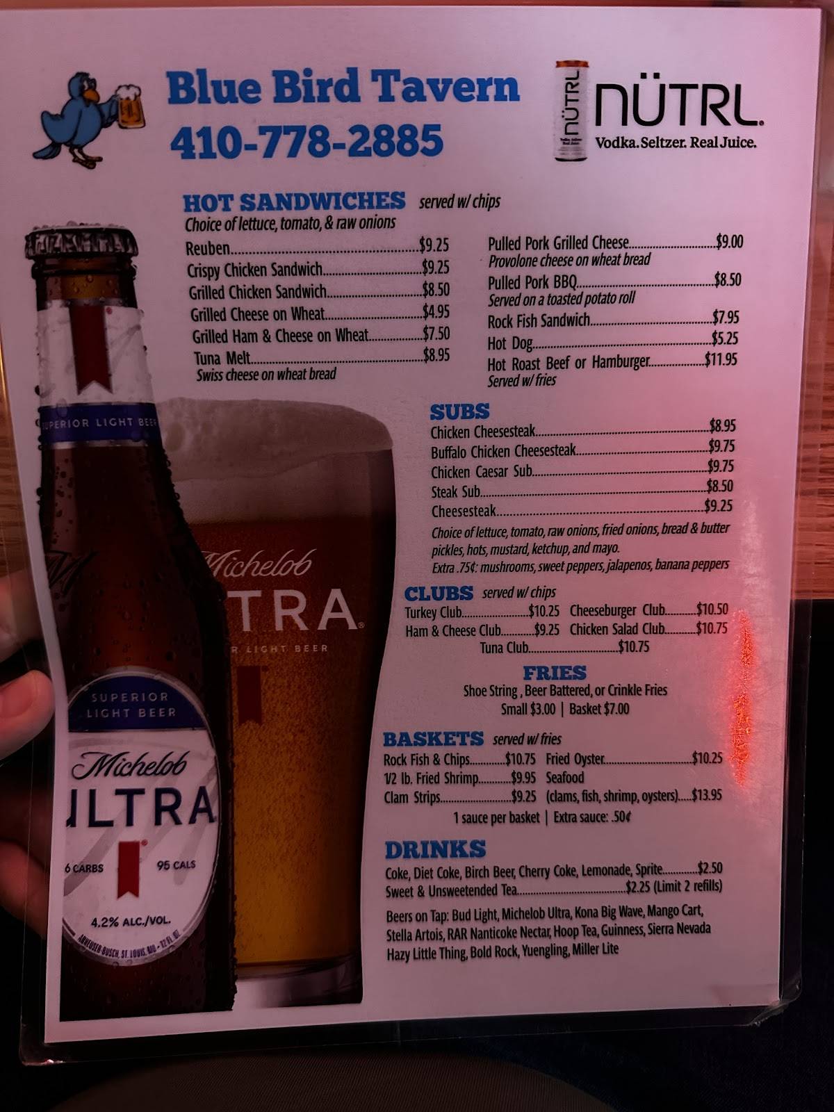 Menu at Blue Bird Tavern pub & bar, Chestertown