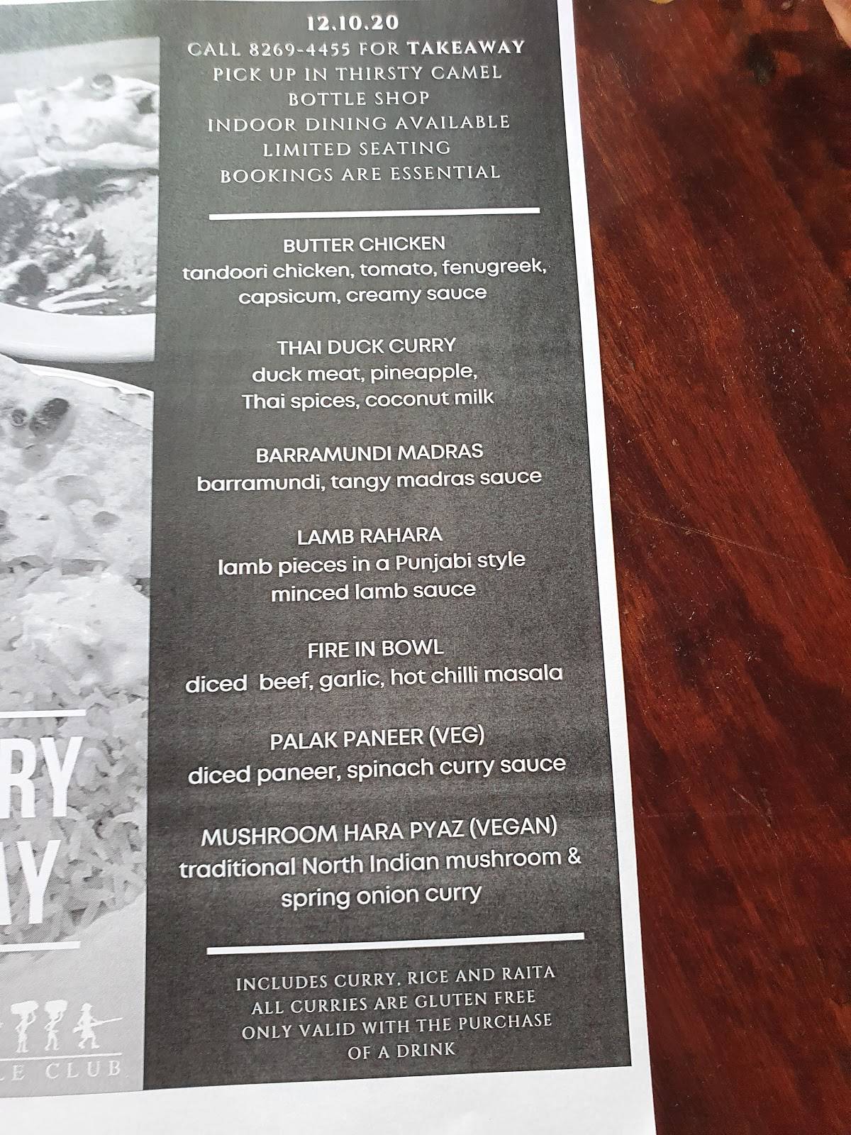 Menu at Bombay Bicycle Club, Ovingham, 29 Torrens Rd
