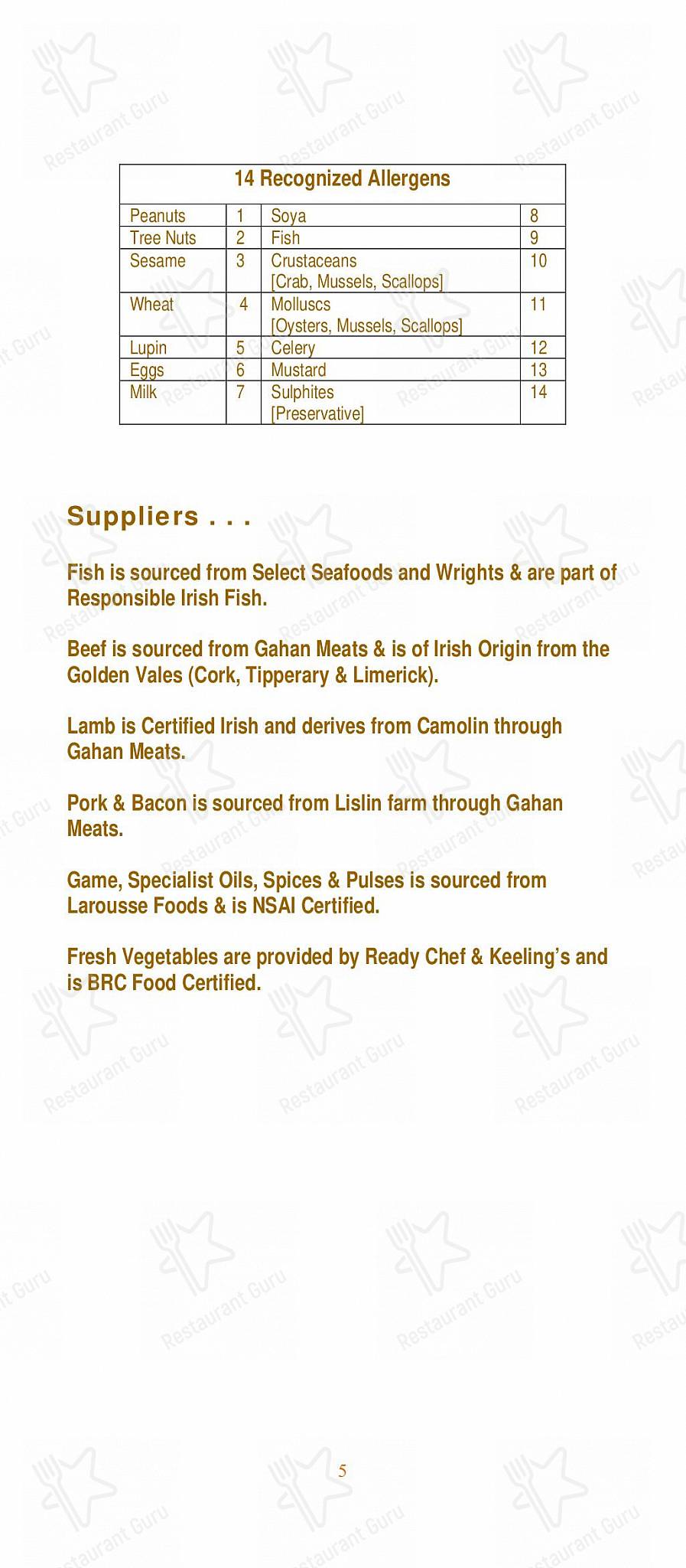 Menu at Talbot Hotel Stillorgan pub & bar, Dublin