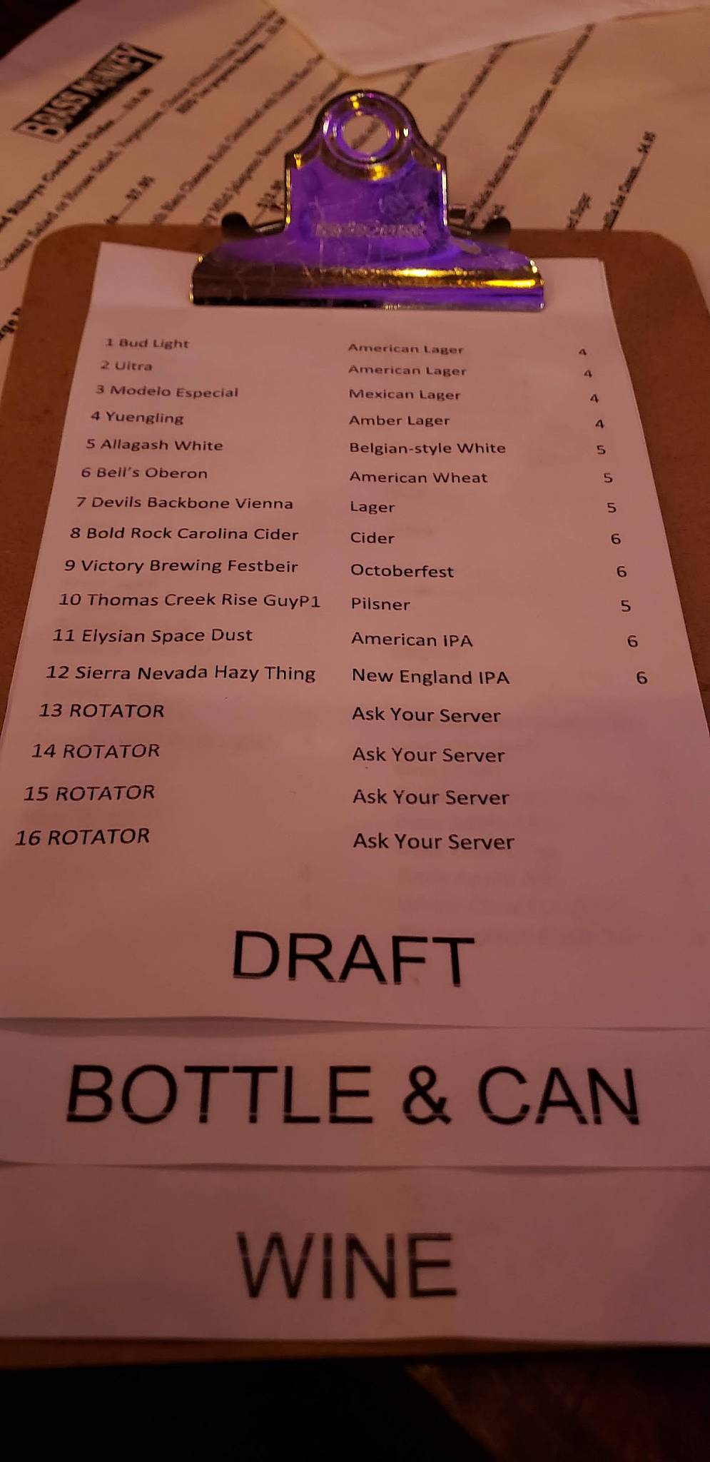 Menu at Brass Monkey pub & bar, Greenville
