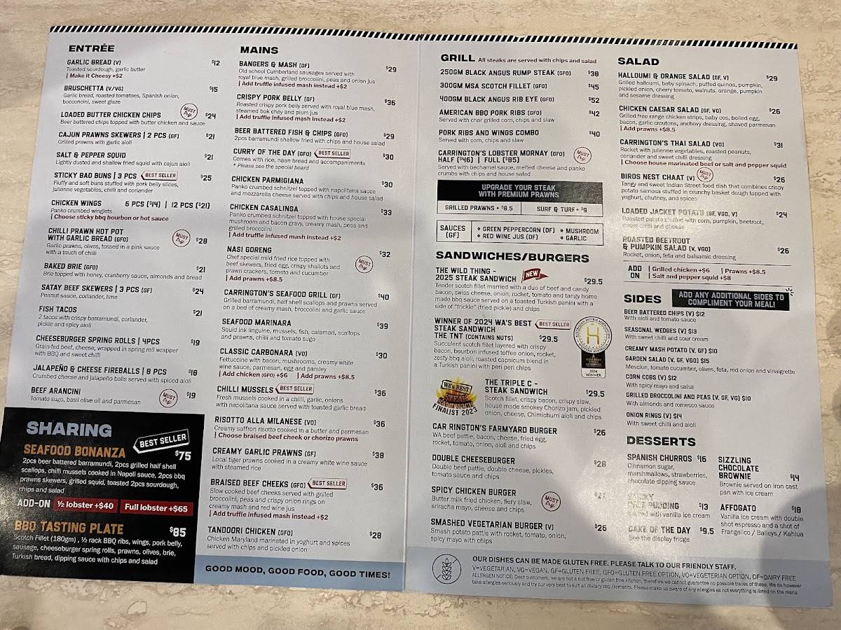 Menu at Carrington's Bar and Grill, Hamilton Hill