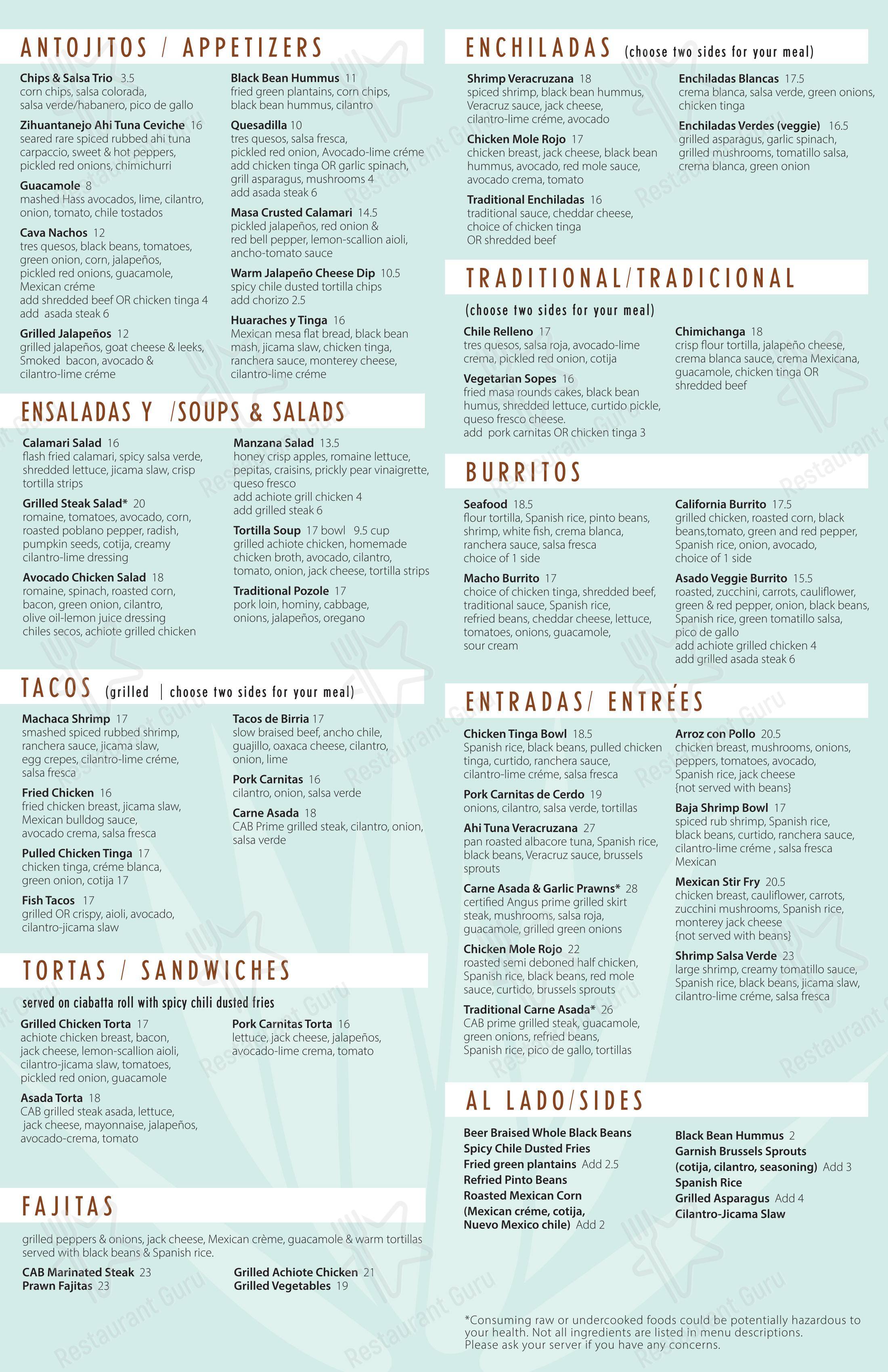 Menu at Cava Azul - Cocina & Cantina - Woodinville Woodinville WA ...