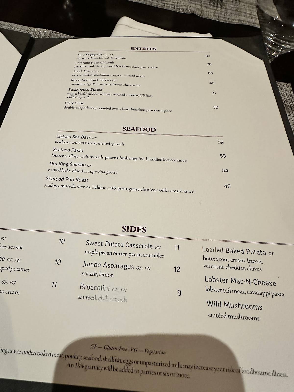 Menu at Charlie Palmer Steak Reno pub & bar, Reno
