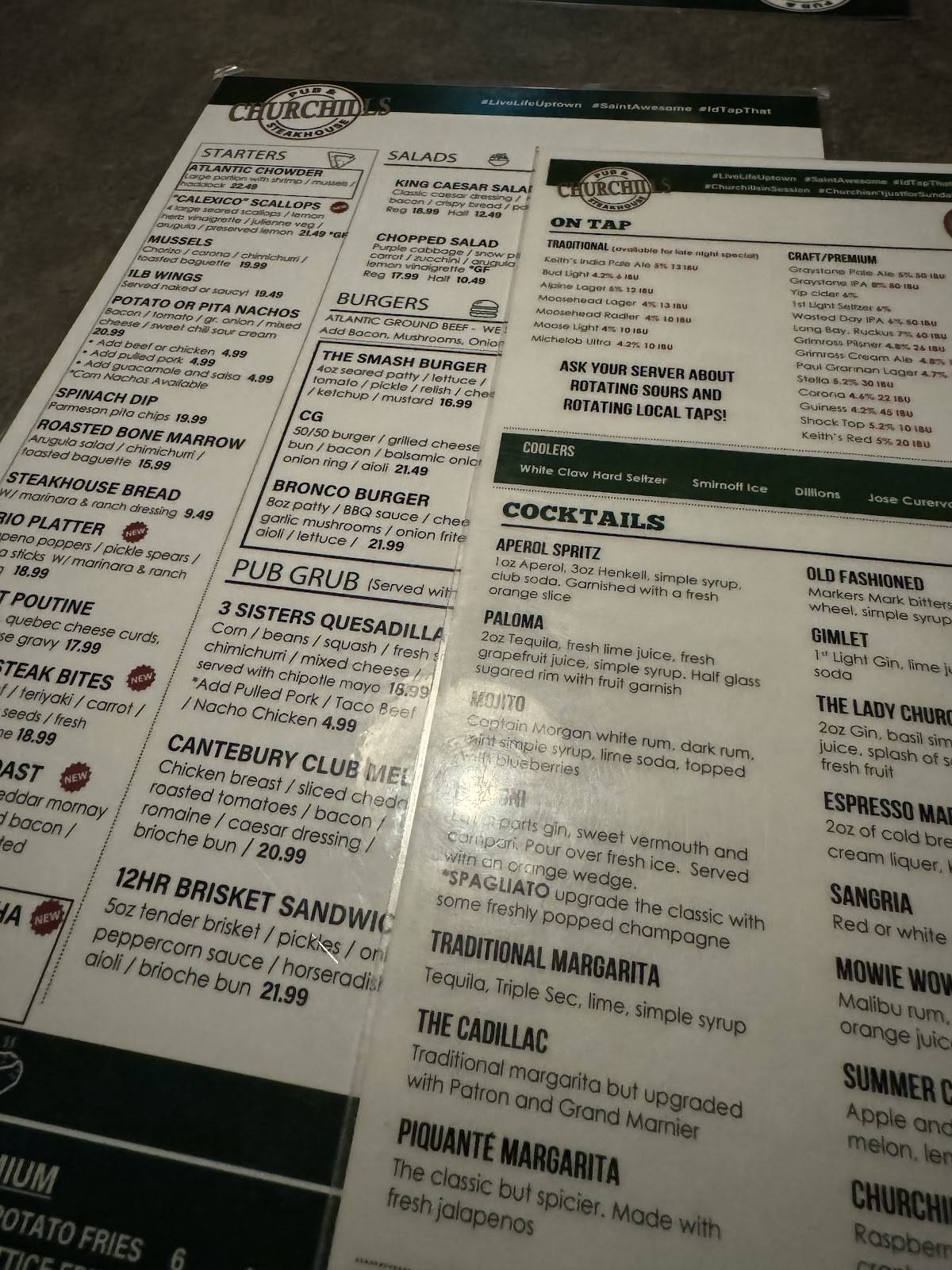 Menu at Churchill's Pub & Steakhouse, Saint John, 10 Grannan St