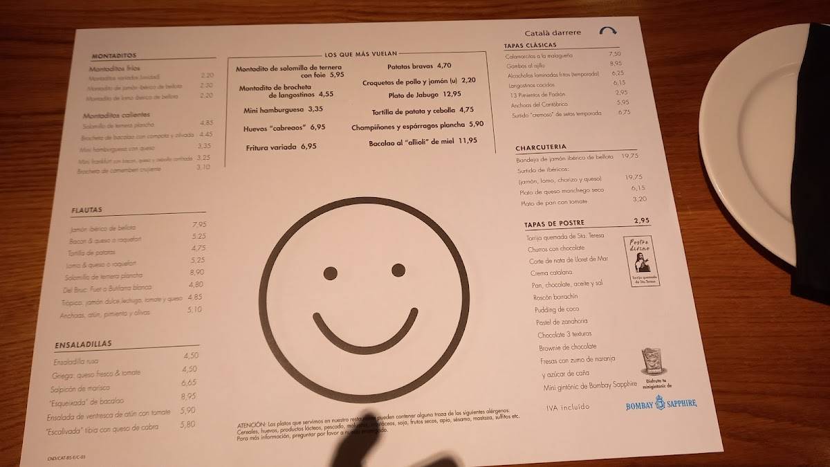 Menu at Ciutat Comtal pub & bar, Barcelona, Rambla de Catalunya