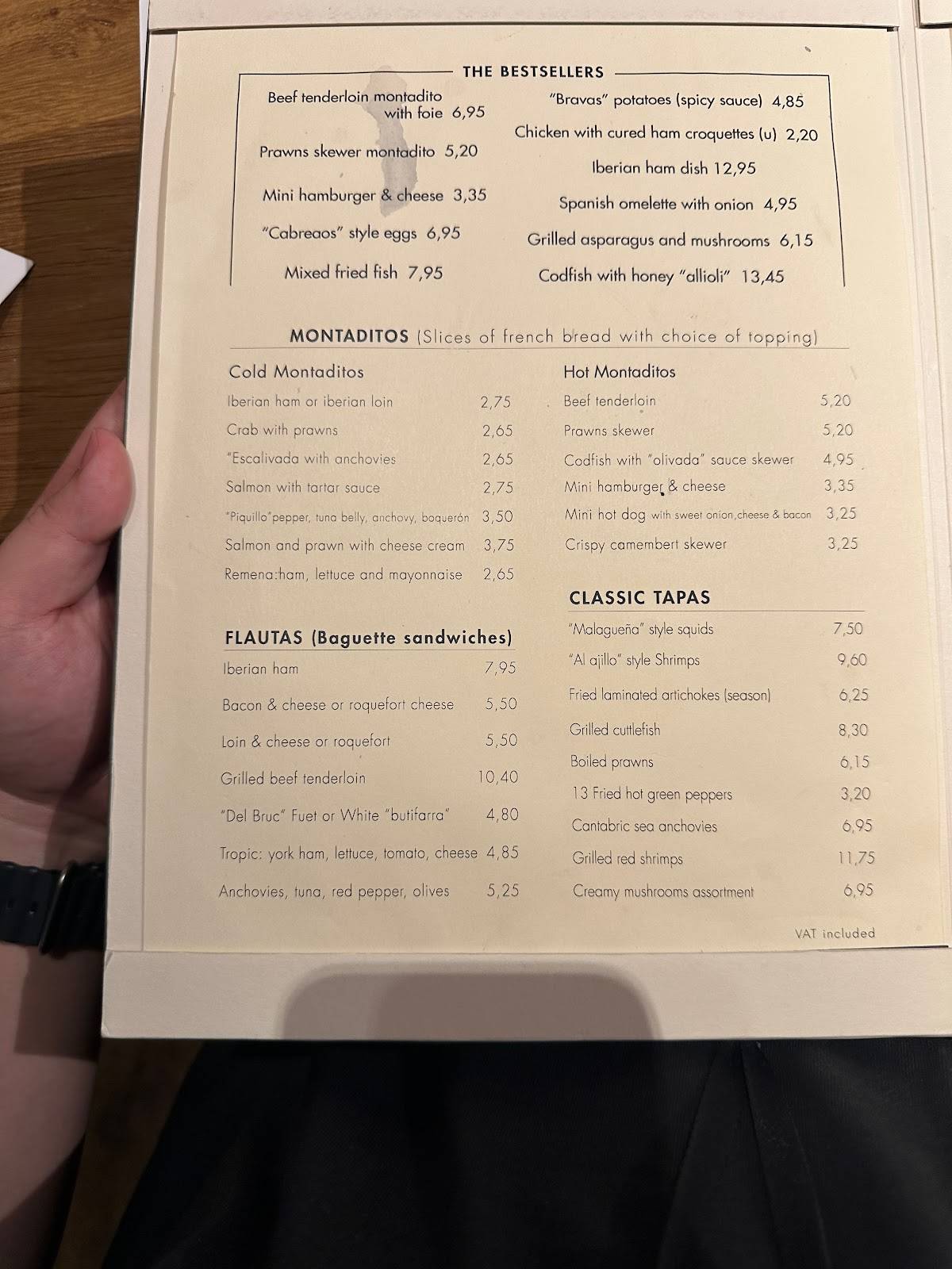 Menu at Ciutat Comtal pub & bar, Barcelona, Rambla de Catalunya