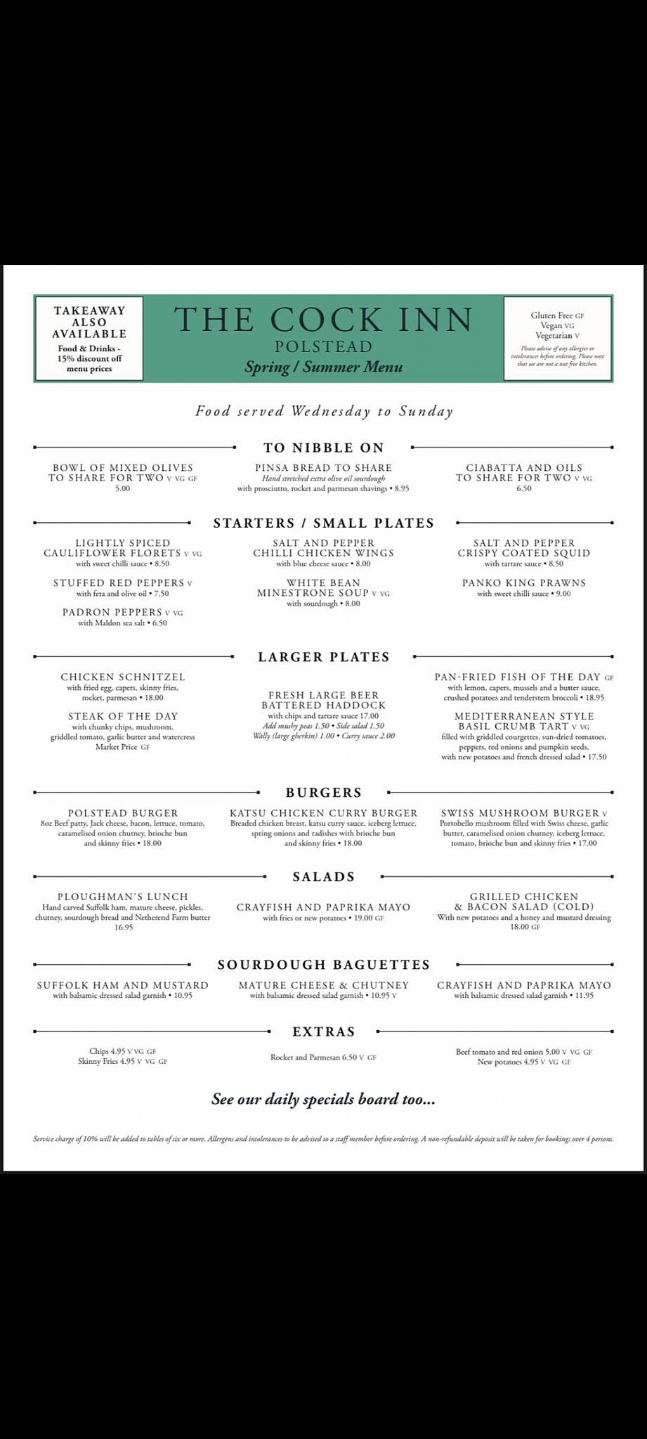 Menu at Cock Inn Polstead pub & bar, Polstead