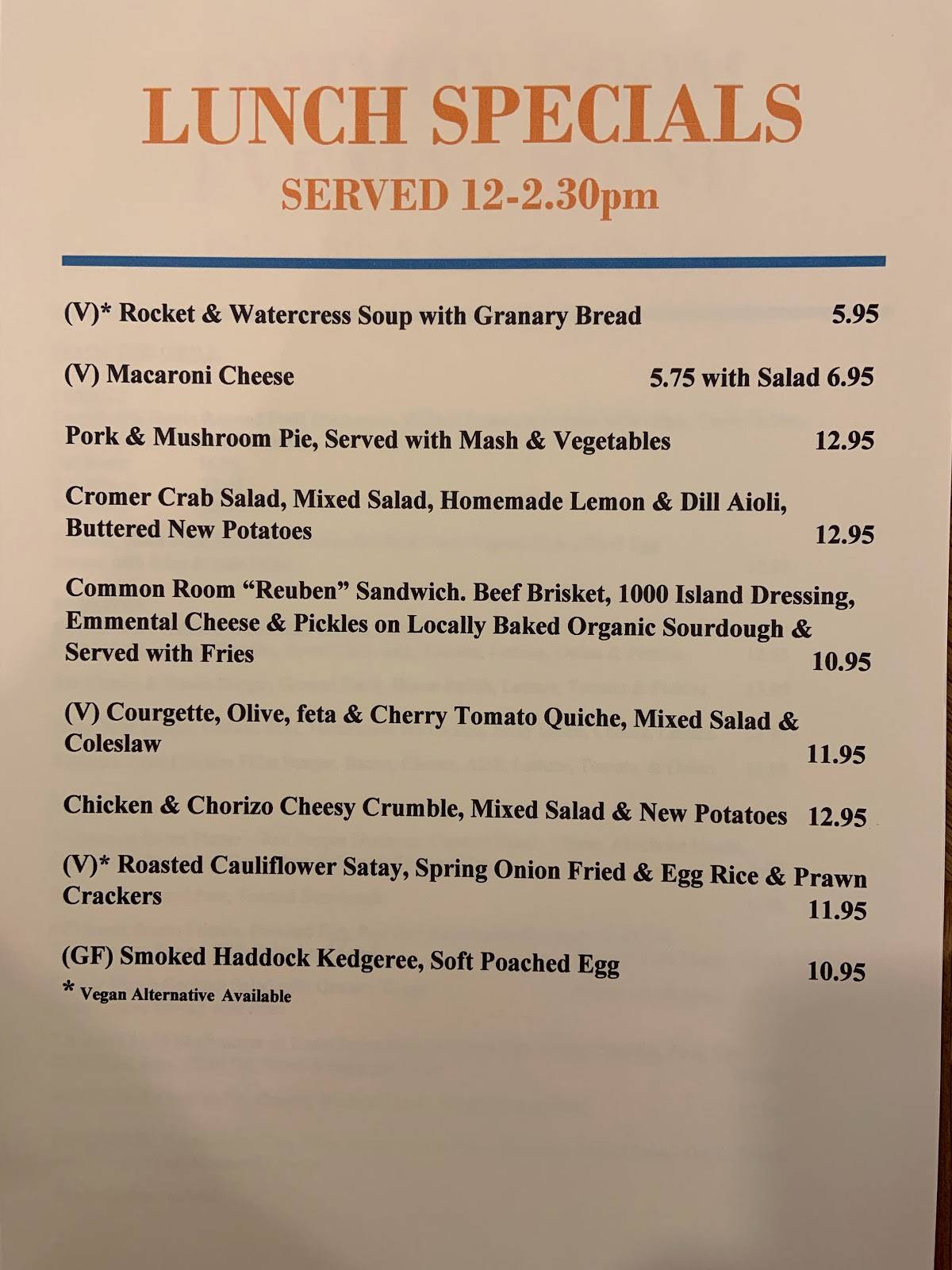 Menu at Common Room Café pub & bar, Framlingham